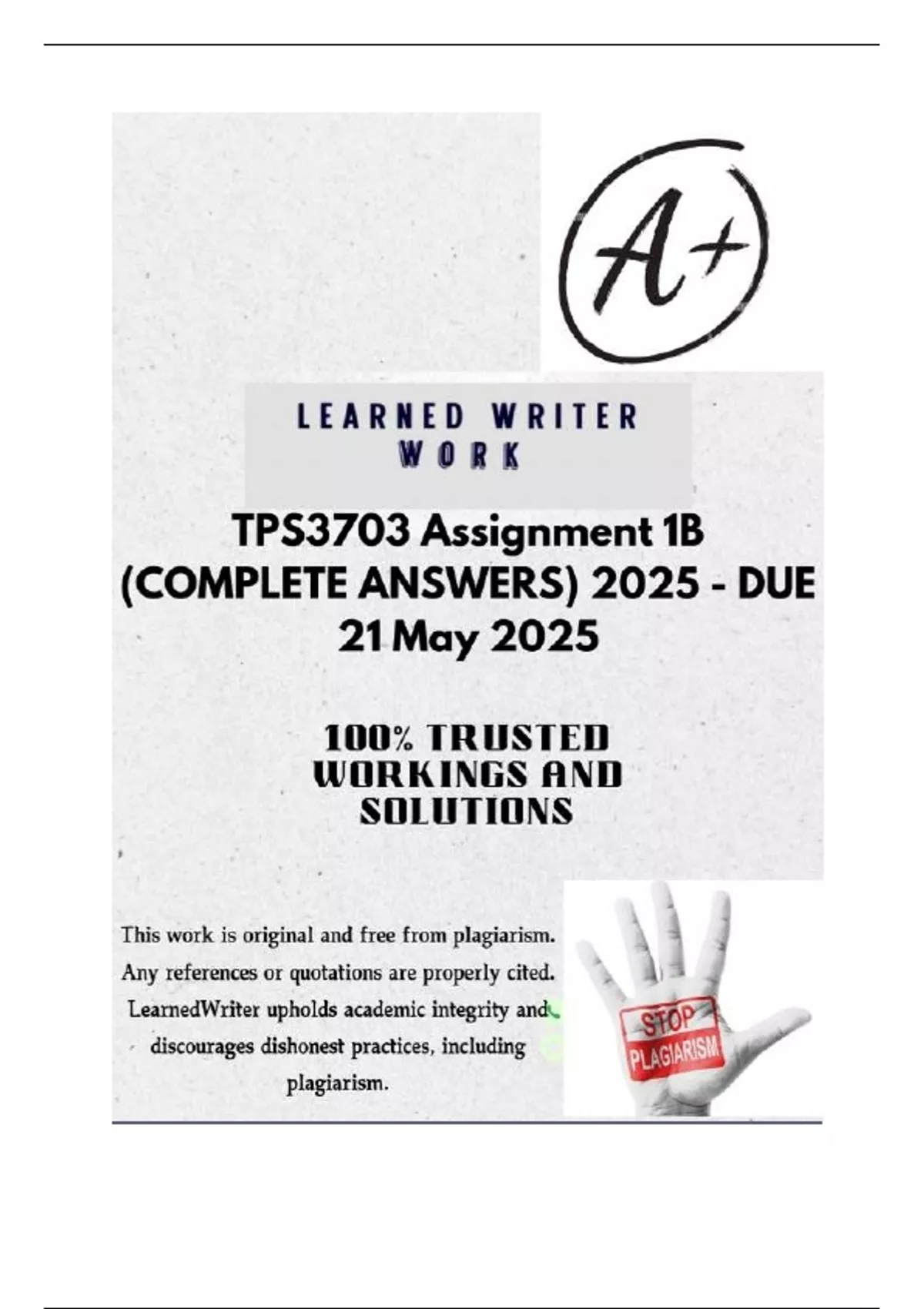 TPS3703 Assignment 1B (COMPLETE ANSWERS) 2025 - DUE 21 May 2025; 100% TRUSTED Complete, trusted ...