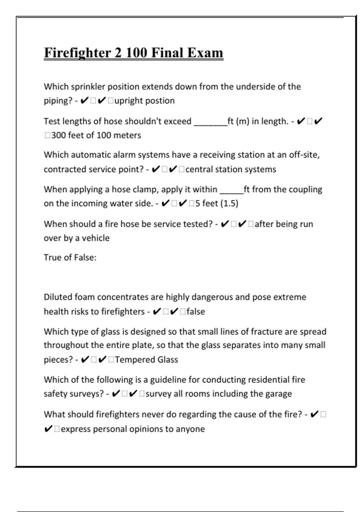 Firefighter 2 100 Final Exam Quiz Questions With Comprehensive Answers ...