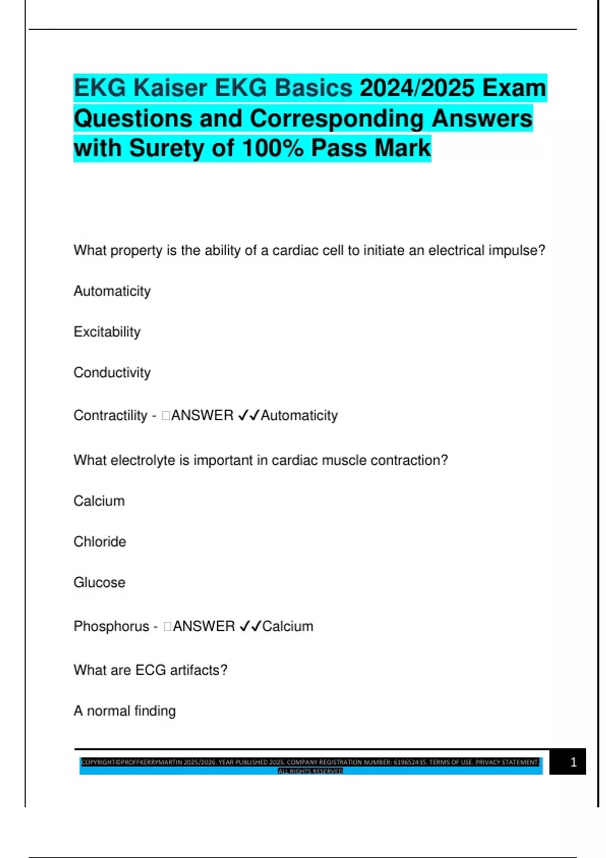 EKG Kaiser EKG Basics 2024/2025 Exam Questions and Corresponding ...