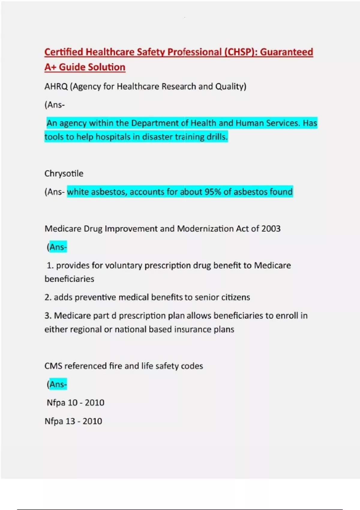 CHSP/Certified Healthcare Safety Professional (CHSP): Guaranteed A+ ...