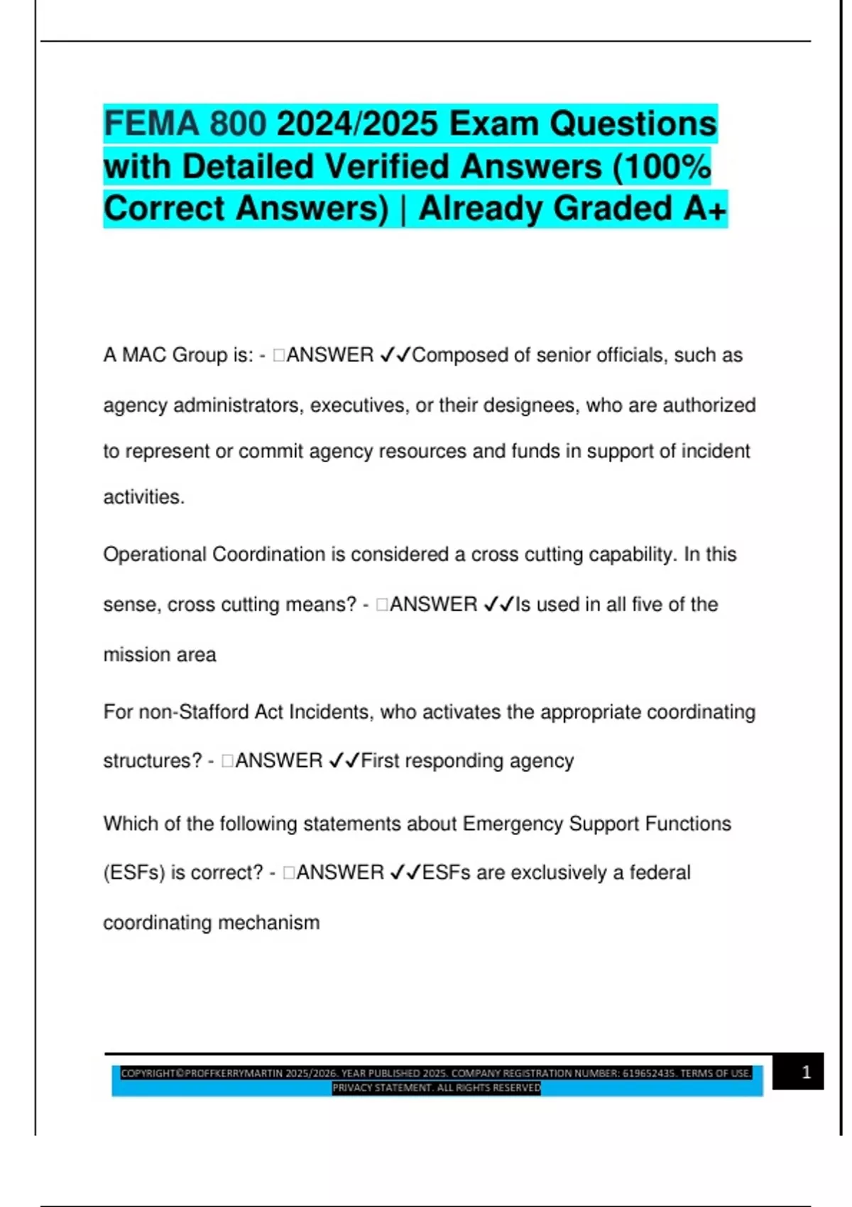 FEMA 800 2024/2025 Exam Questions with Detailed Verified Answers (100% ...