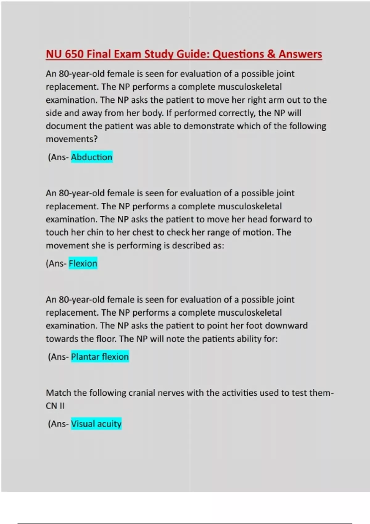 NU 650:NU 650 Package Deal:NU 650 Midterm Exam:NU650 Advanced Health ...
