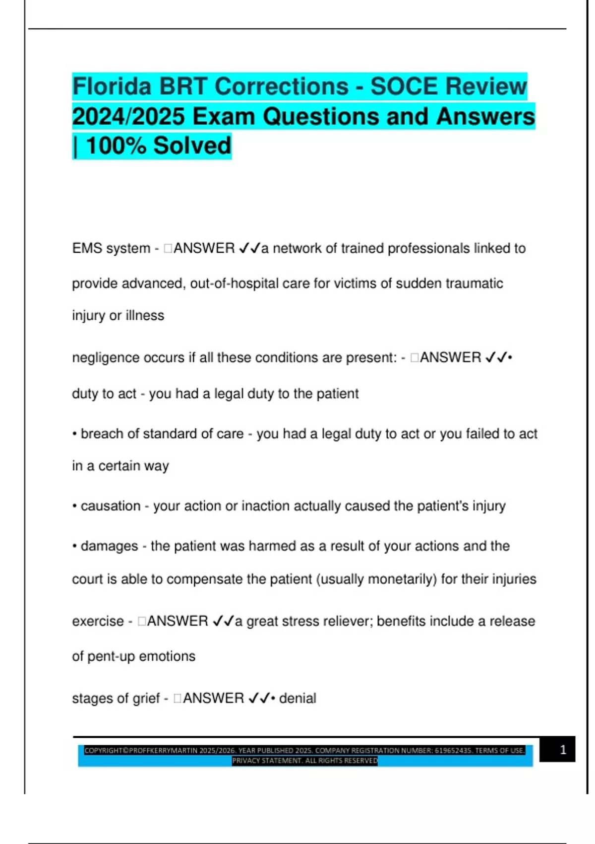 Florida BRT Corrections - SOCE Review 2024/2025 Exam Questions and ...