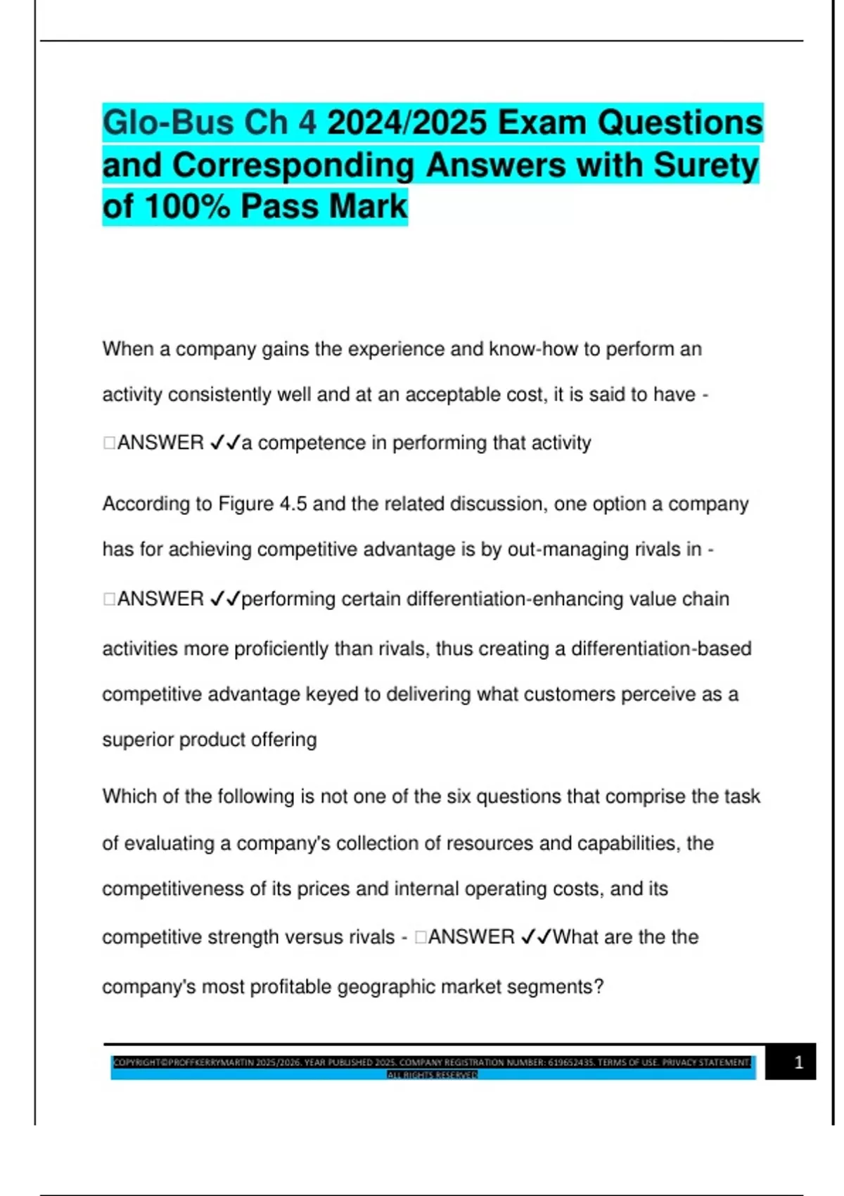 Glo-Bus Ch 4 2024/2025 Exam Questions and Corresponding Answers with Surety of 100% Pass Mark ...
