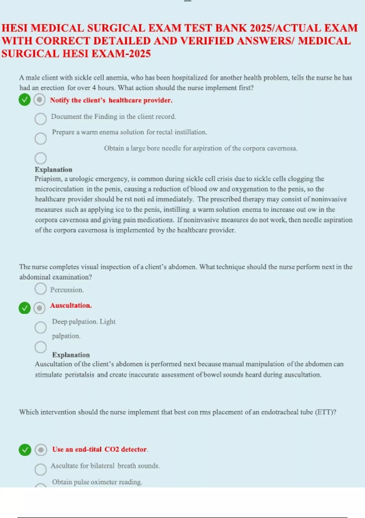 HESI MEDICAL SURGICAL EXAM TEST BANK 2025/ACTUAL EXAM WITH CORRECT ...