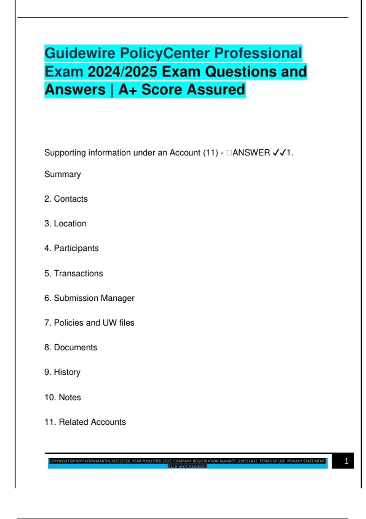 Guidewire PolicyCenter Professional Exam 2024/2025 Exam Questions and ...