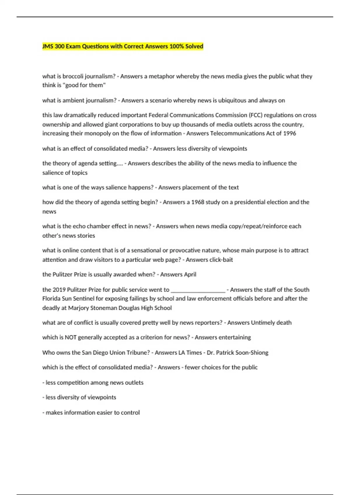 JMS 300 Exam Questions with Correct Answers 100% Solved - JMS 300 ...