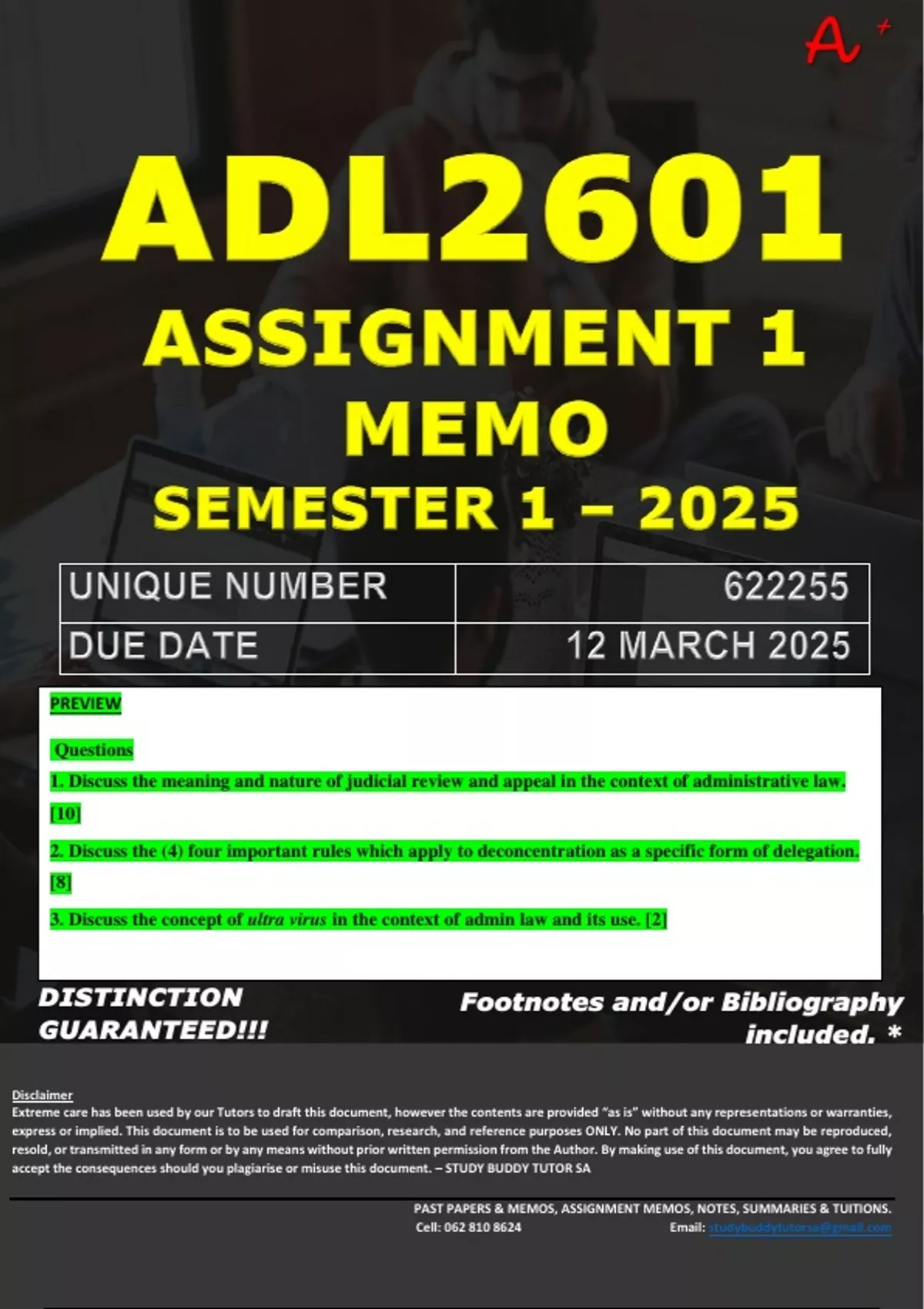 Adl2601 Assignment 1 Memo Semester 1 2025 Unisa Due Date 12