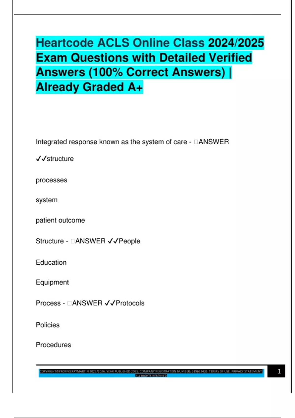 Heartcode ACLS Online Class 2024/2025 Exam Questions with Detailed ...