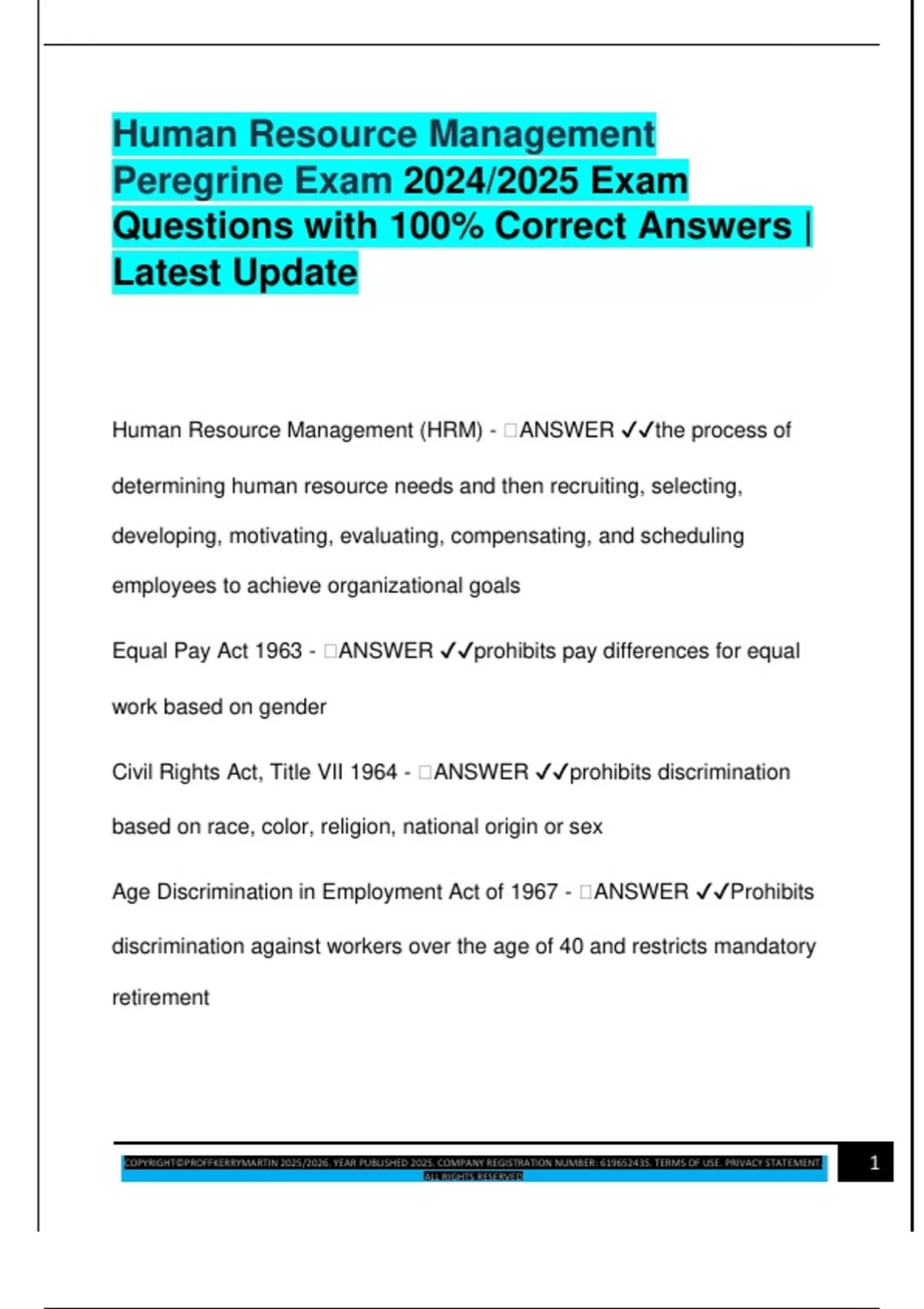 Human Resource Management Peregrine Exam 2024/2025 Exam Questions with ...