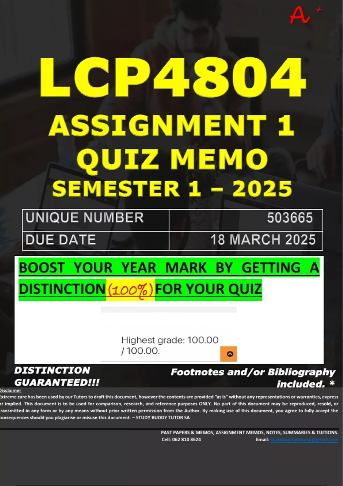 LCP4804 ASSIGNMENT 1 QUIZ MEMO - SEMESTER 1 - 2025 - UNISA – DUE DATE ...