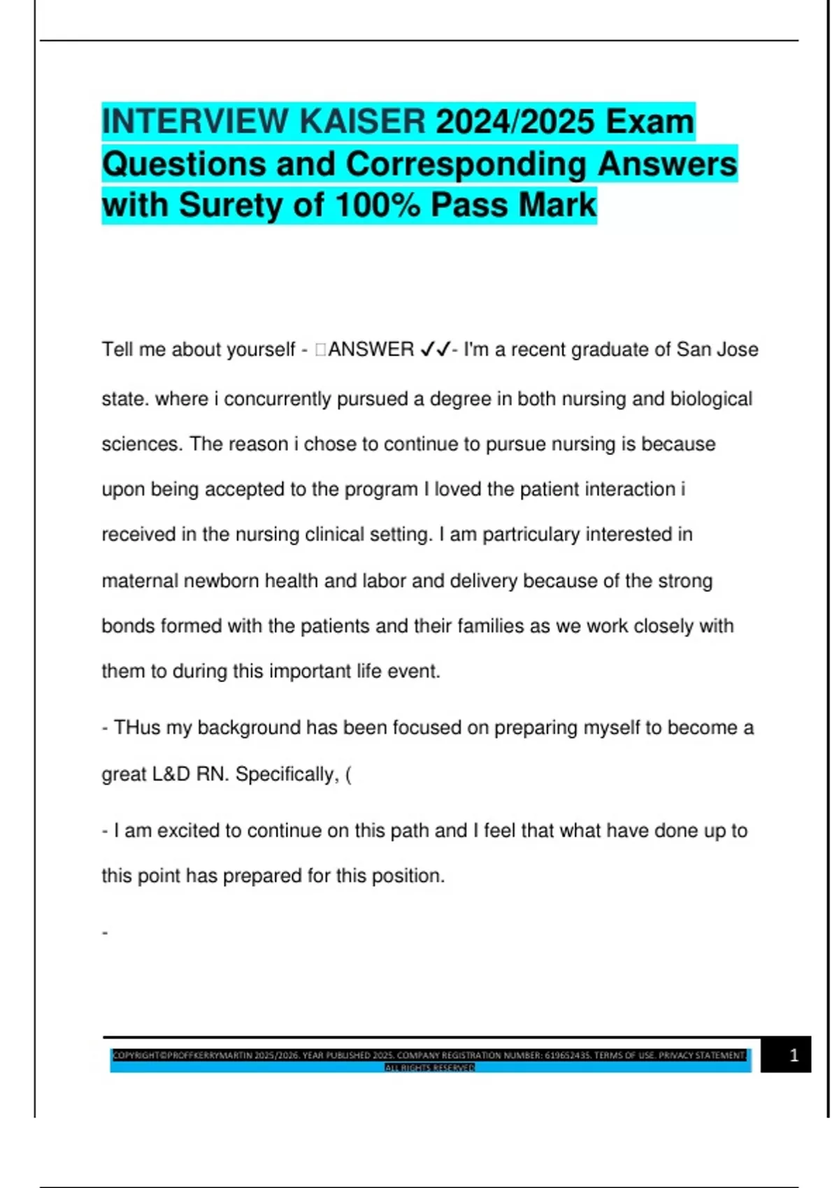 INTERVIEW KAISER 2024/2025 Exam Questions and Corresponding Answers ...