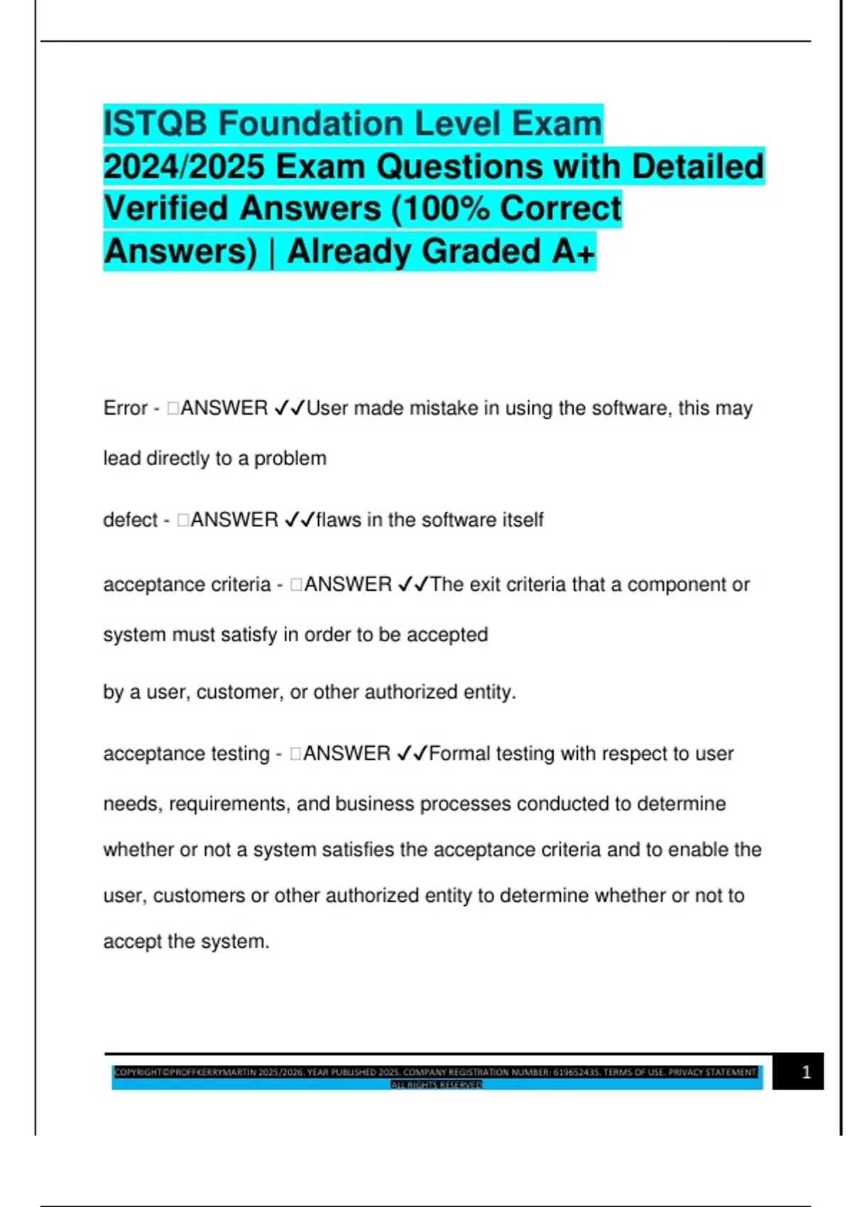 Istqb Foundation Level Exam 2024 2025 Exam Questions With Detailed Verified Answers 100