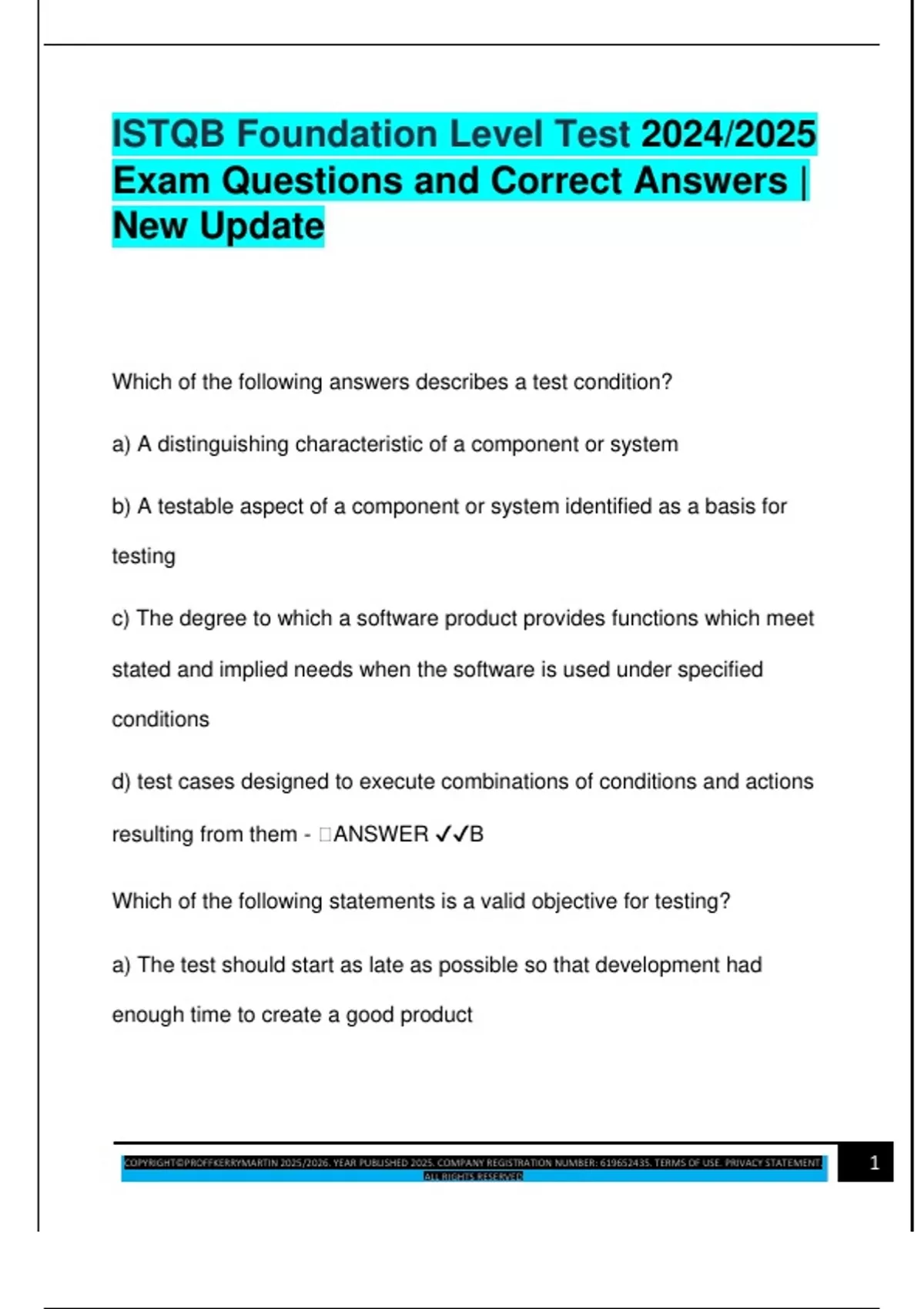 Istqb Foundation Level Test 2024 2025 Exam Questions And Correct Answers New Update Istqb