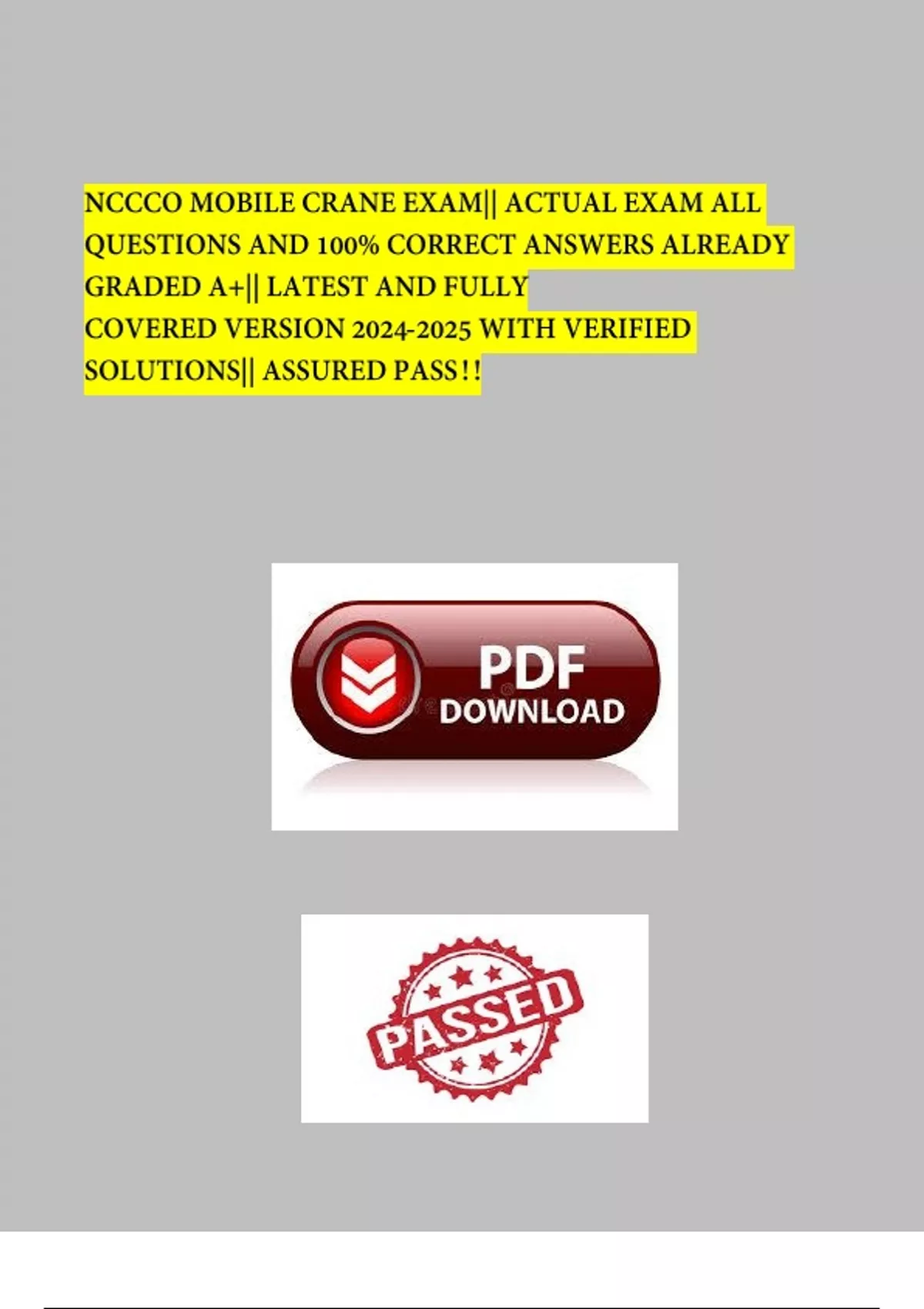 NCCCO MOBILE CRANE EXAM|| ACTUAL EXAM ALL QUESTIONS AND 100% CORRECT ANSWERS ALREADY GRADED A+ ...