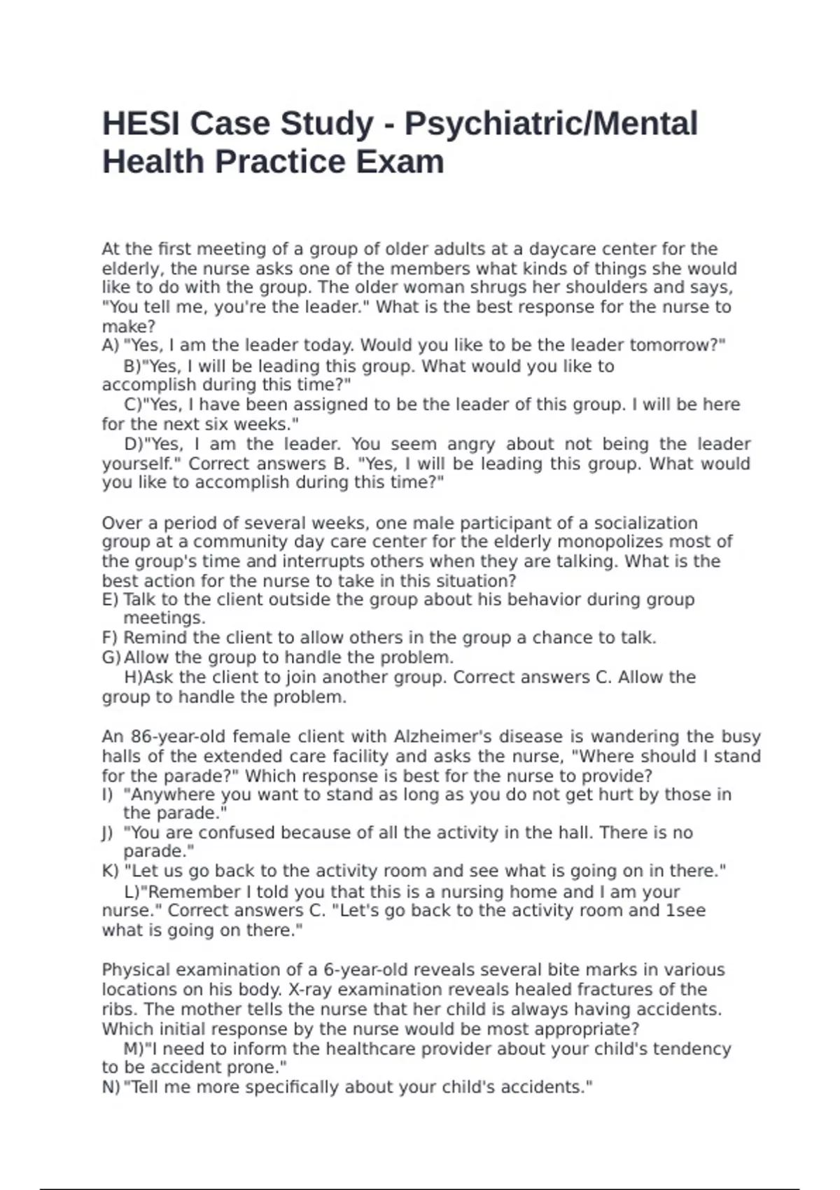 HESI Case Study - Psychiatric/Mental Health Practice Exam with 100% ...