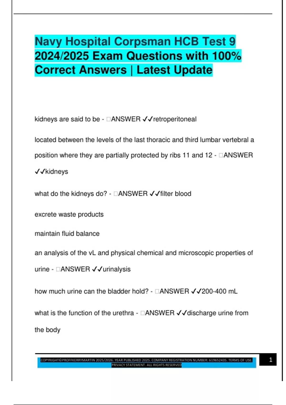 Navy Hospital Corpsman HCB Test 9 2024/2025 Exam Questions with 100% ...