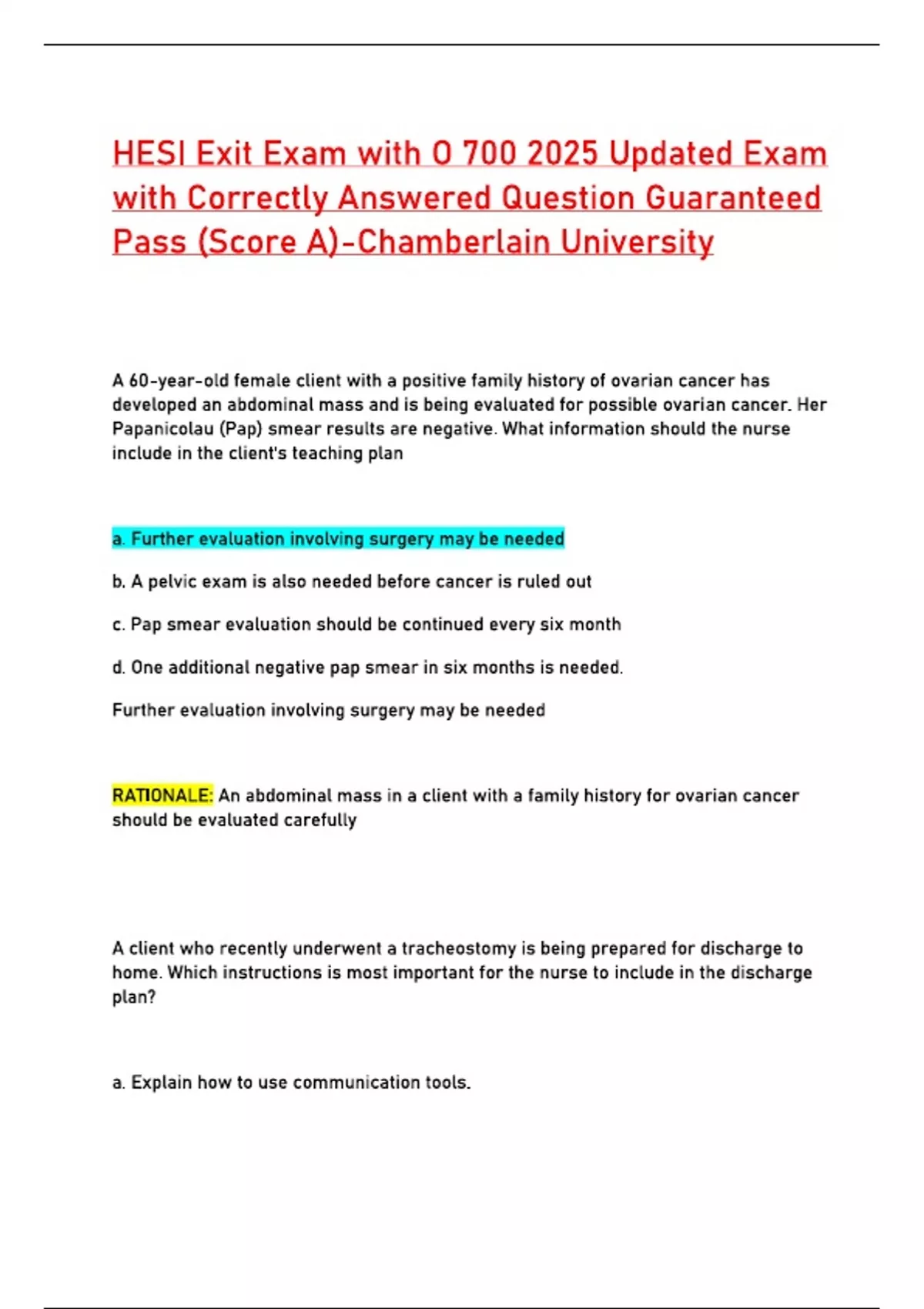 HESI Exit Exam with Over 700 2025 Updated Exam with Correctly Answered ...