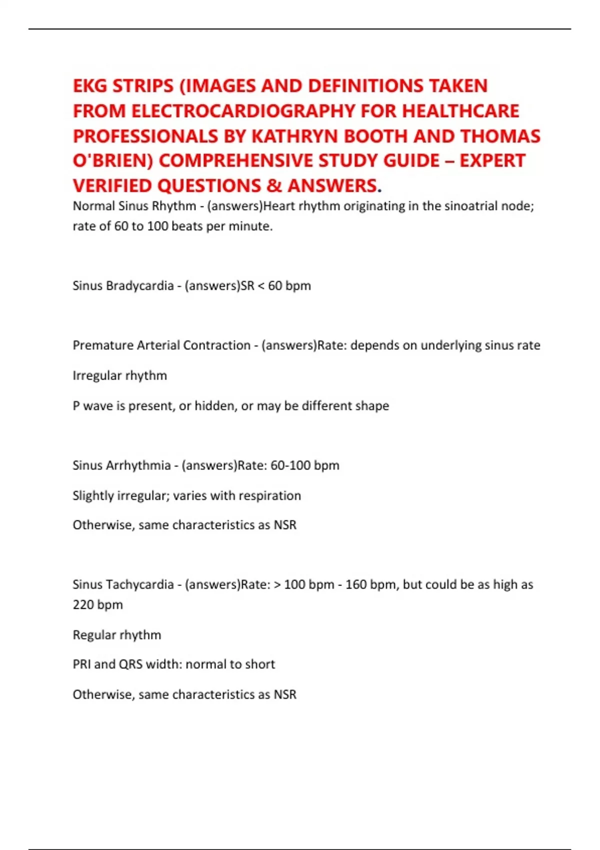 EKG STRIPS (IMAGES AND DEFINITIONS TAKEN FROM ELECTROCARDIOGRAPHY FOR ...