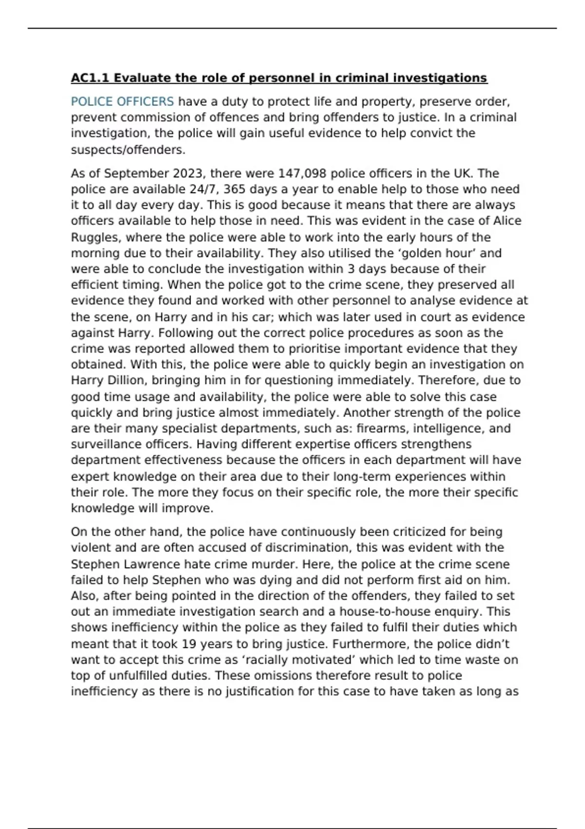 WJEC Criminology Unit 3 AC 1.1 Evaluate The Effectiveness Of The Roles ...