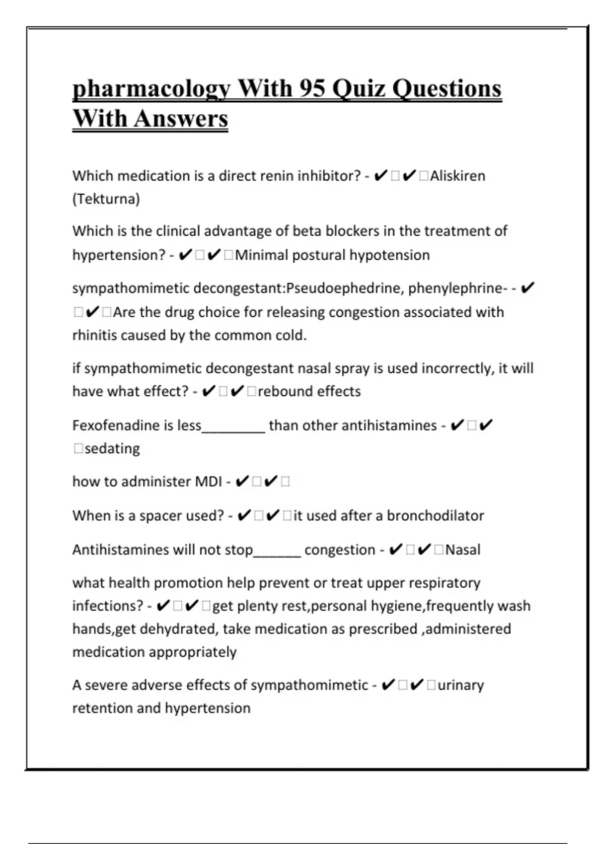 pharmacology With 95 Quiz Questions With Answers - Pharmacology - Stuvia US