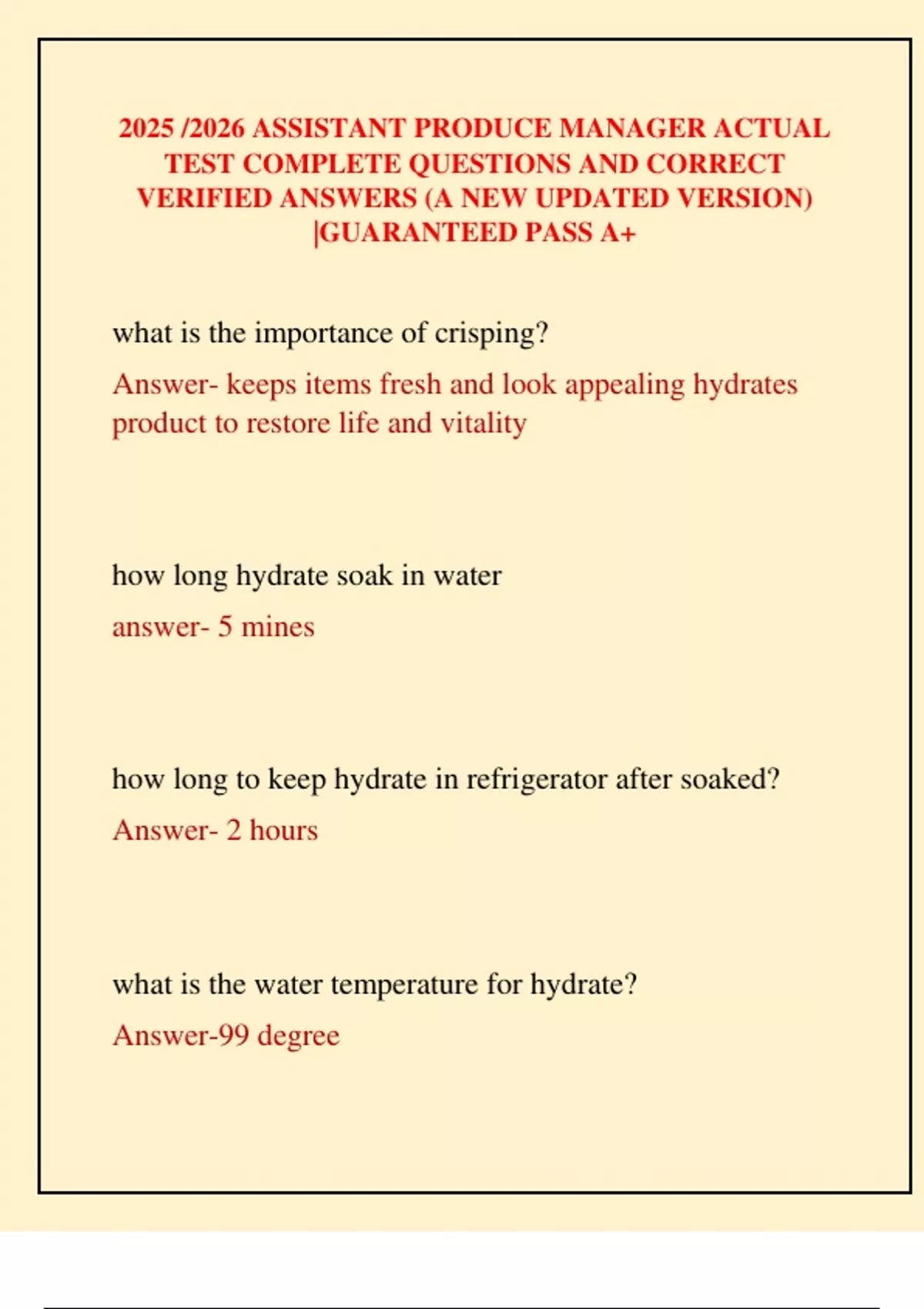 2025 /2026 ASSISTANT PRODUCE MANAGER ACTUAL TEST COMPLETE QUESTIONS AND ...