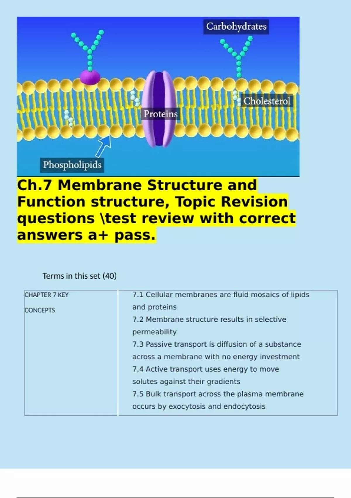 Ch.7 Membrane Structure and Function structure, Topic Revision ...