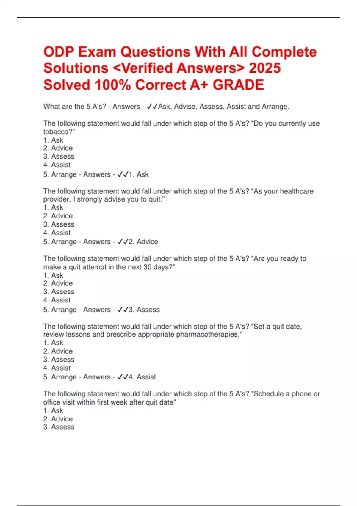 ODP Exam Questions With All Complete Solutions Verified Answers 2025 Solved 100% Correct A+ ...