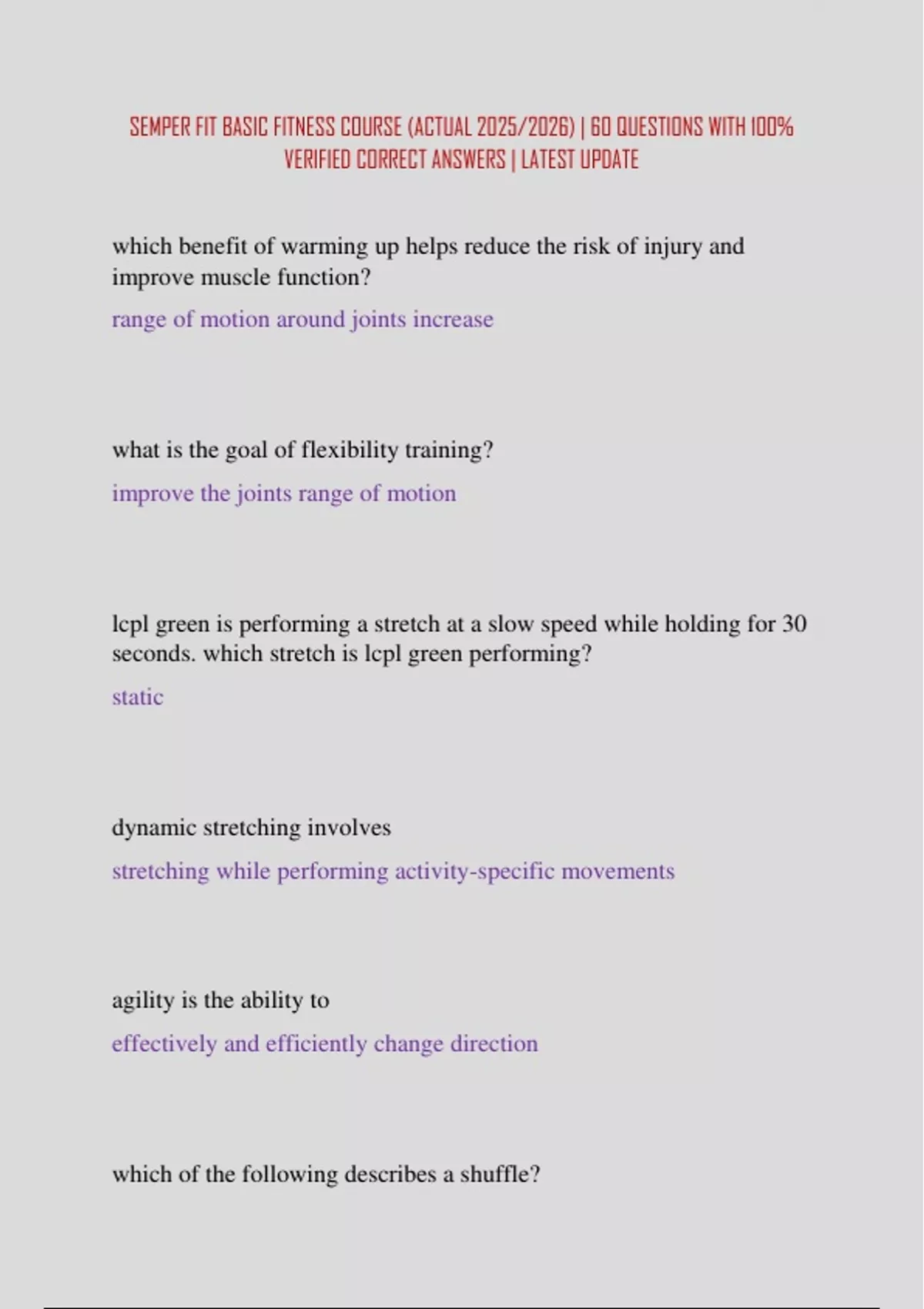 SEMPER FIT BASIC FITNESS COURSE (ACTUAL 2025/2026) | 60 QUESTIONS WITH ...