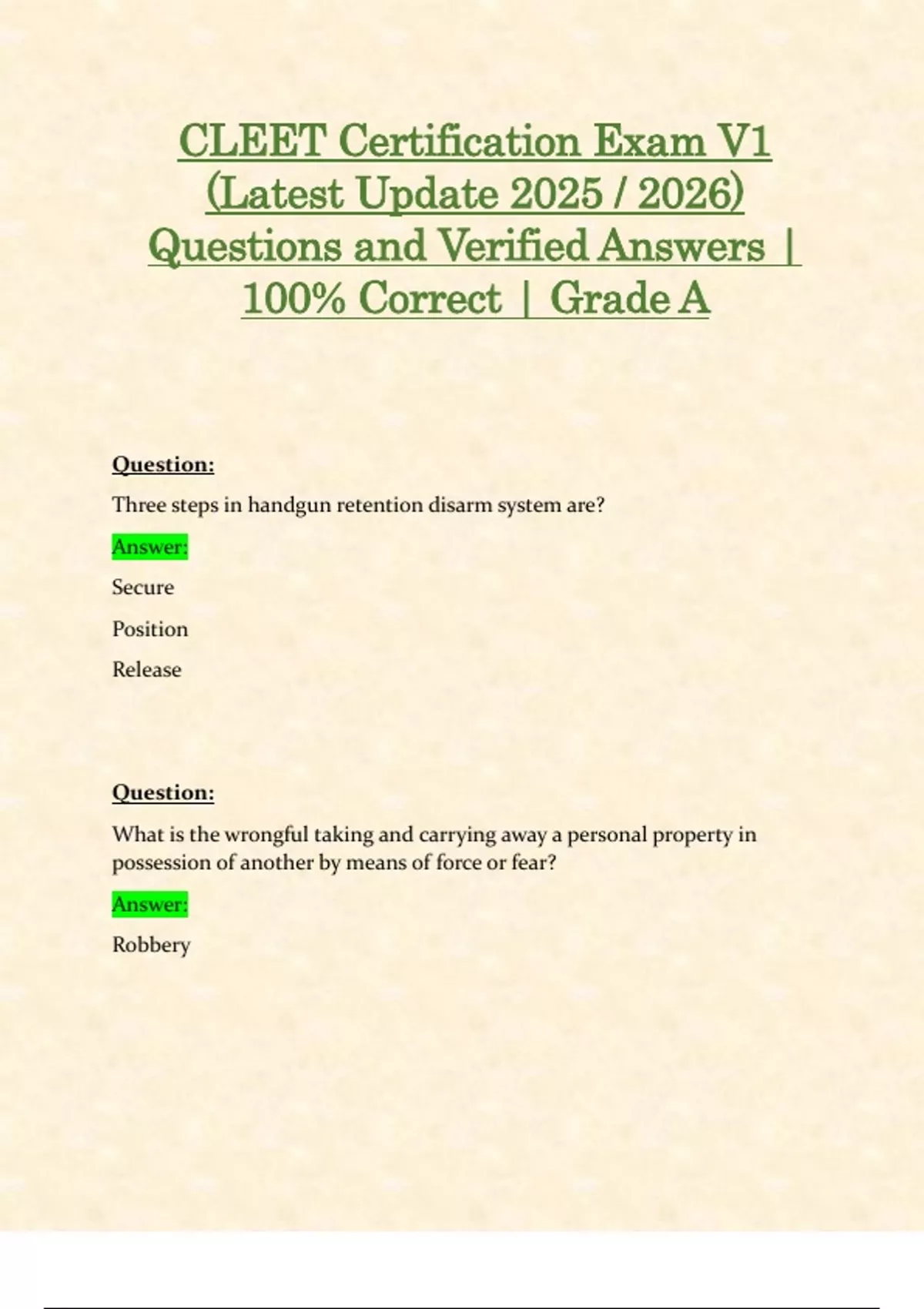 CLEET Certification Exam V1 (Latest Update 2025 / 2026) Questions and ...