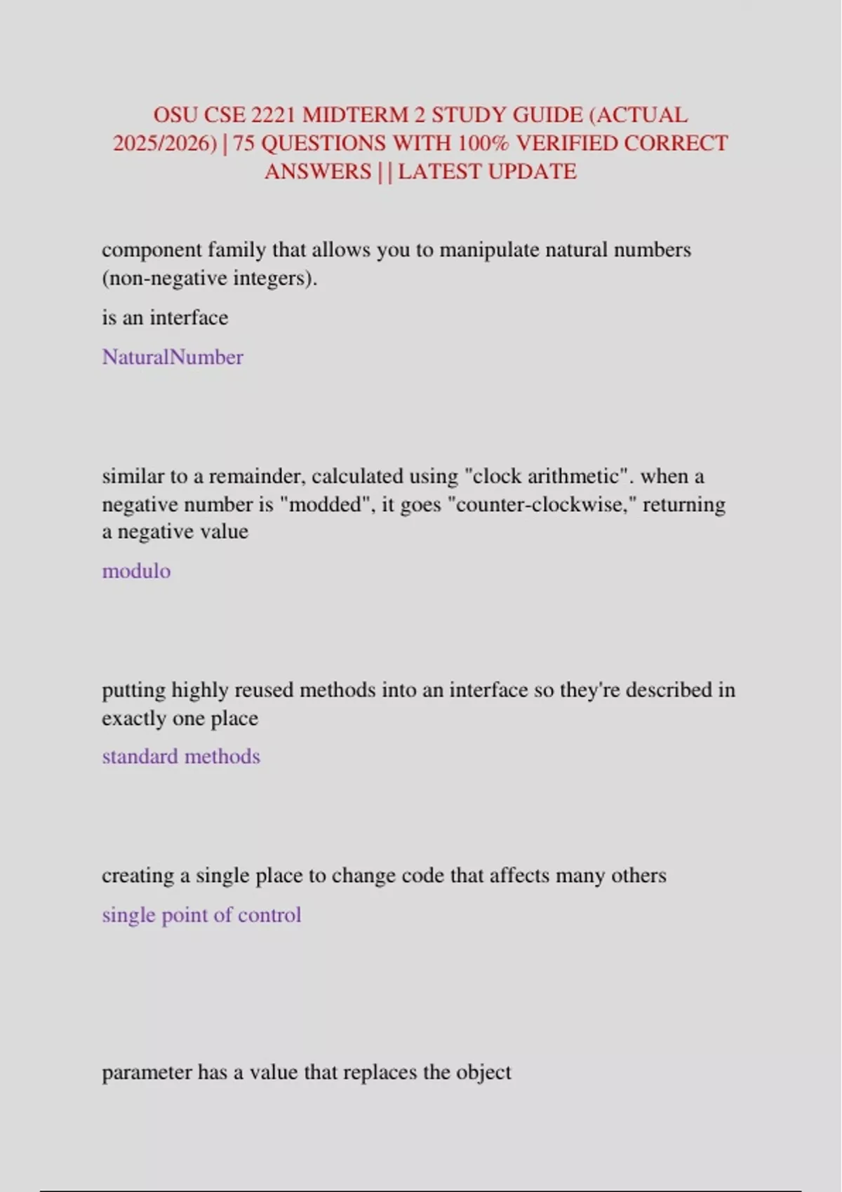 OSU CSE 2221 MIDTERM 2 STUDY GUIDE (ACTUAL 2025/2026) | 75 QUESTIONS WITH 100% VERIFIED CORRECT ...