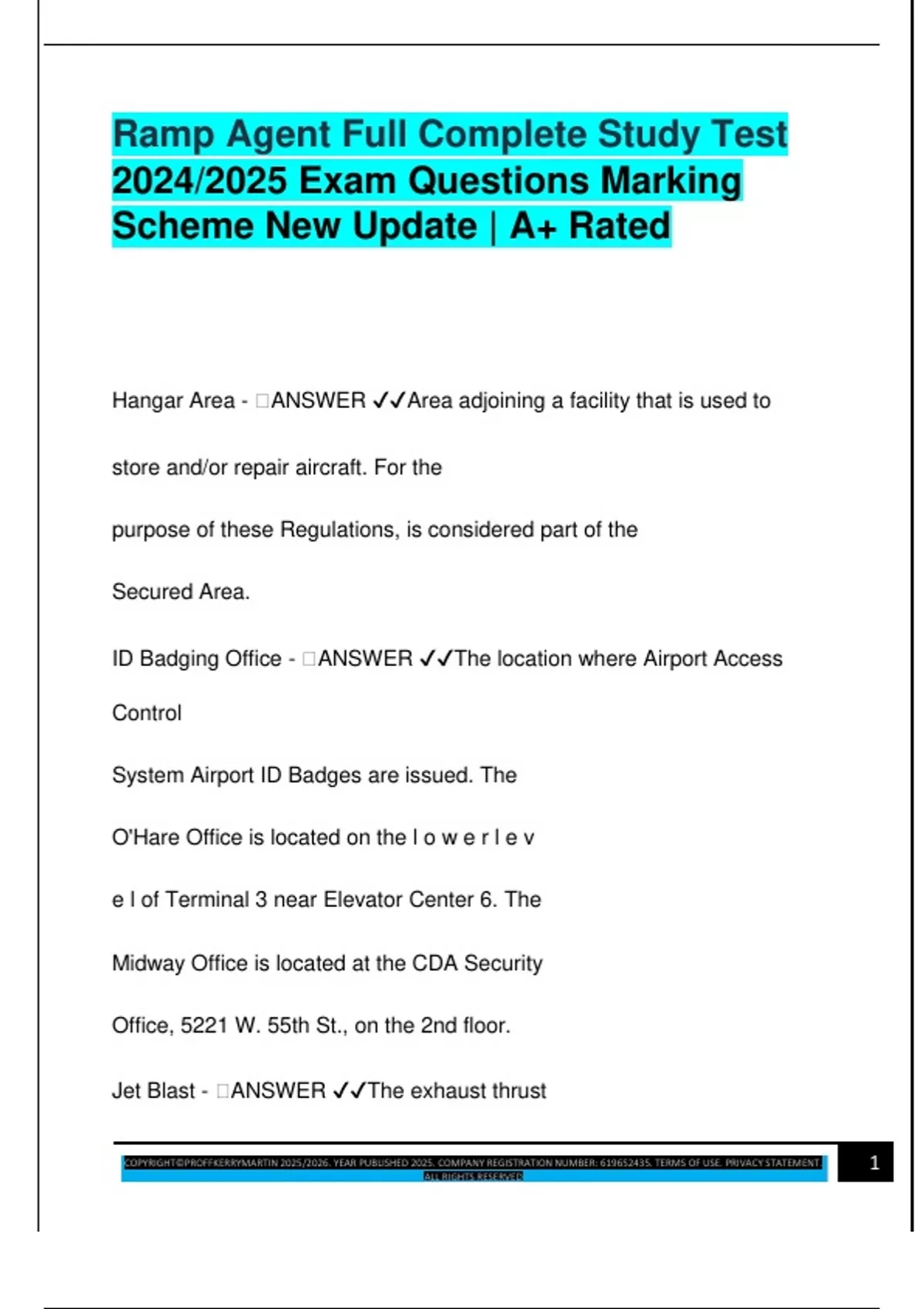 Ramp Agent Full Complete Study Test 2024/2025 Exam Questions Marking ...