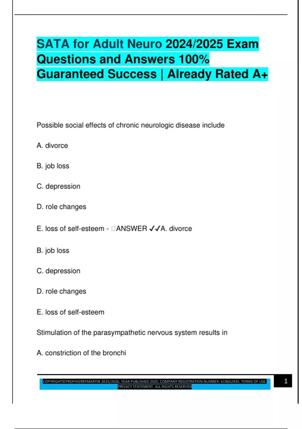 SATA for Adult Neuro 2024/2025 Exam Questions and Answers 100% ...