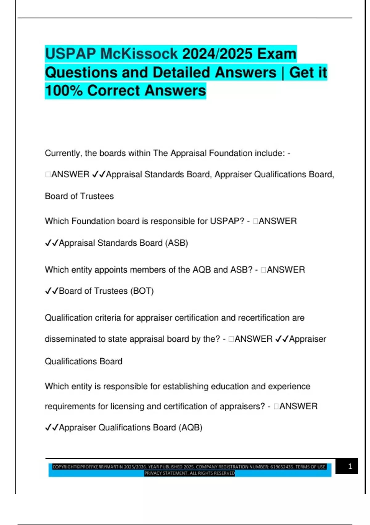 USPAP McKissock 2024/2025 Exam Questions and Detailed Answers | Get it ...