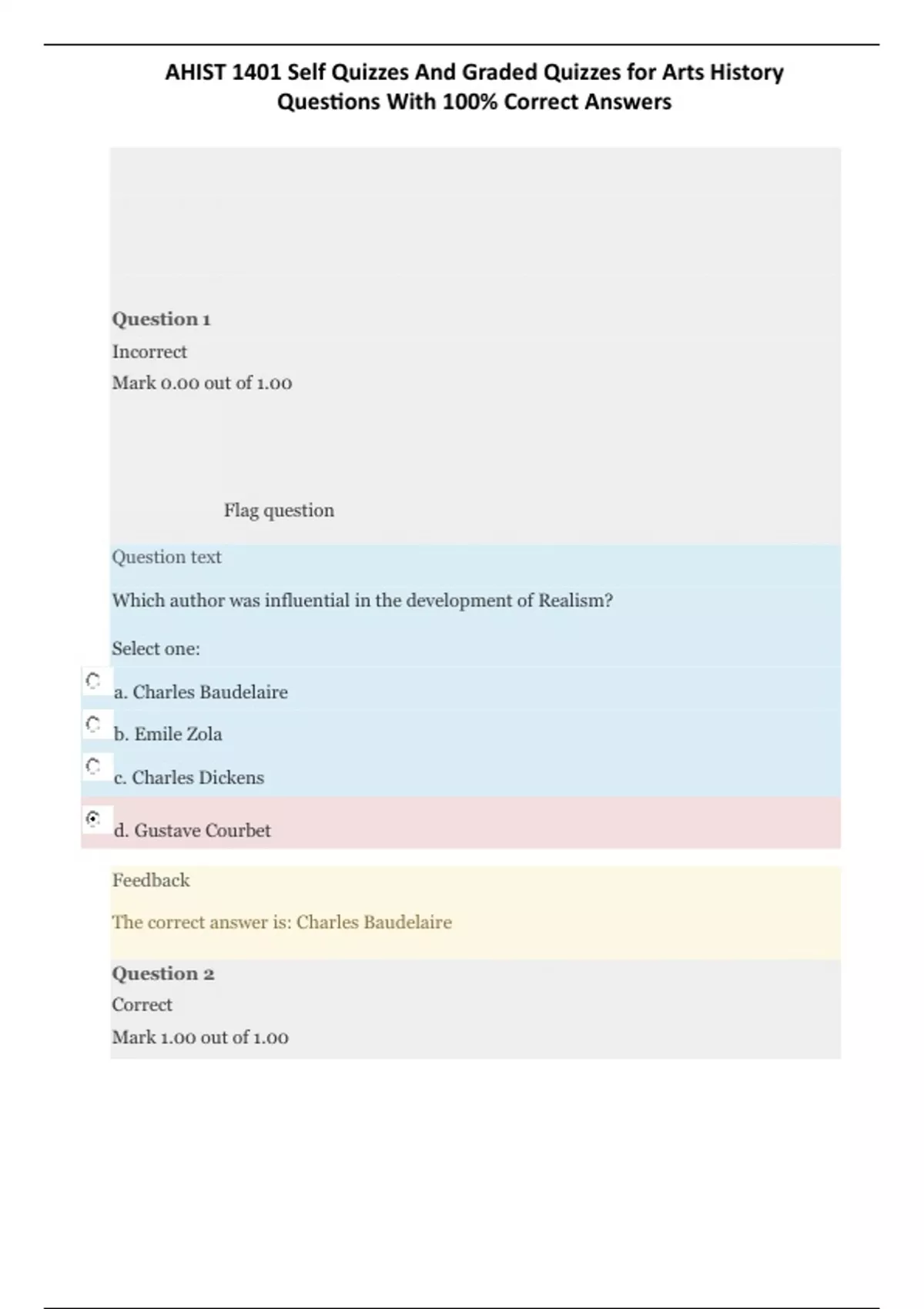 AHIST 1401 Self Quizzes And Graded Quizzes for Arts History Questions ...