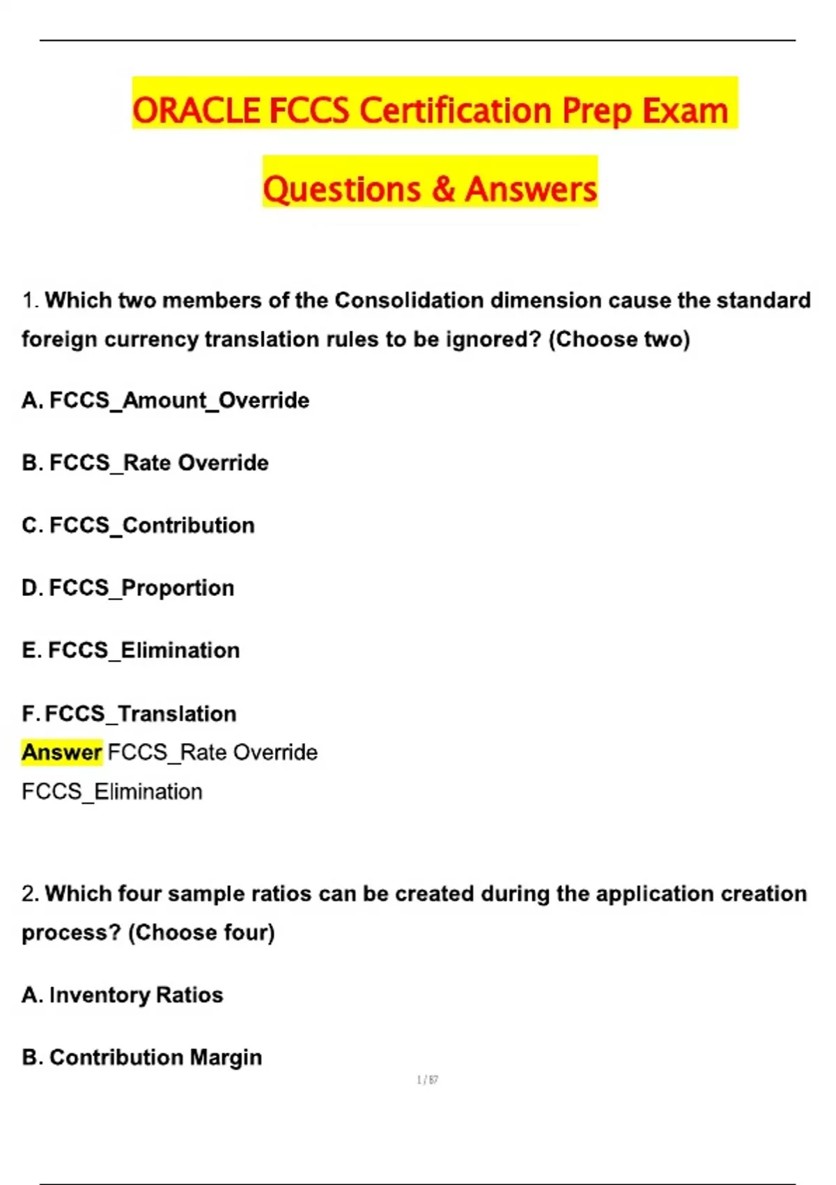 Oracle FCCS Certification Prep (Latest 2025 / 2026 Update) Questions ...