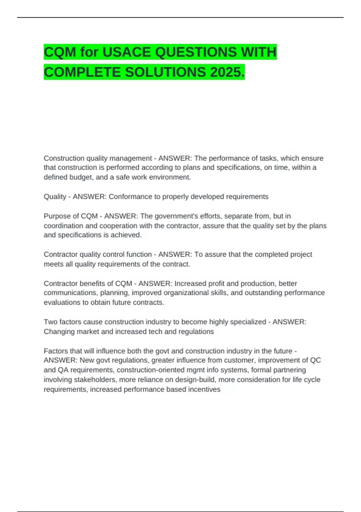 CQM for USACE QUESTIONS WITH COMPLETE SOLUTIONS 2025 (2). - CQM-C ...