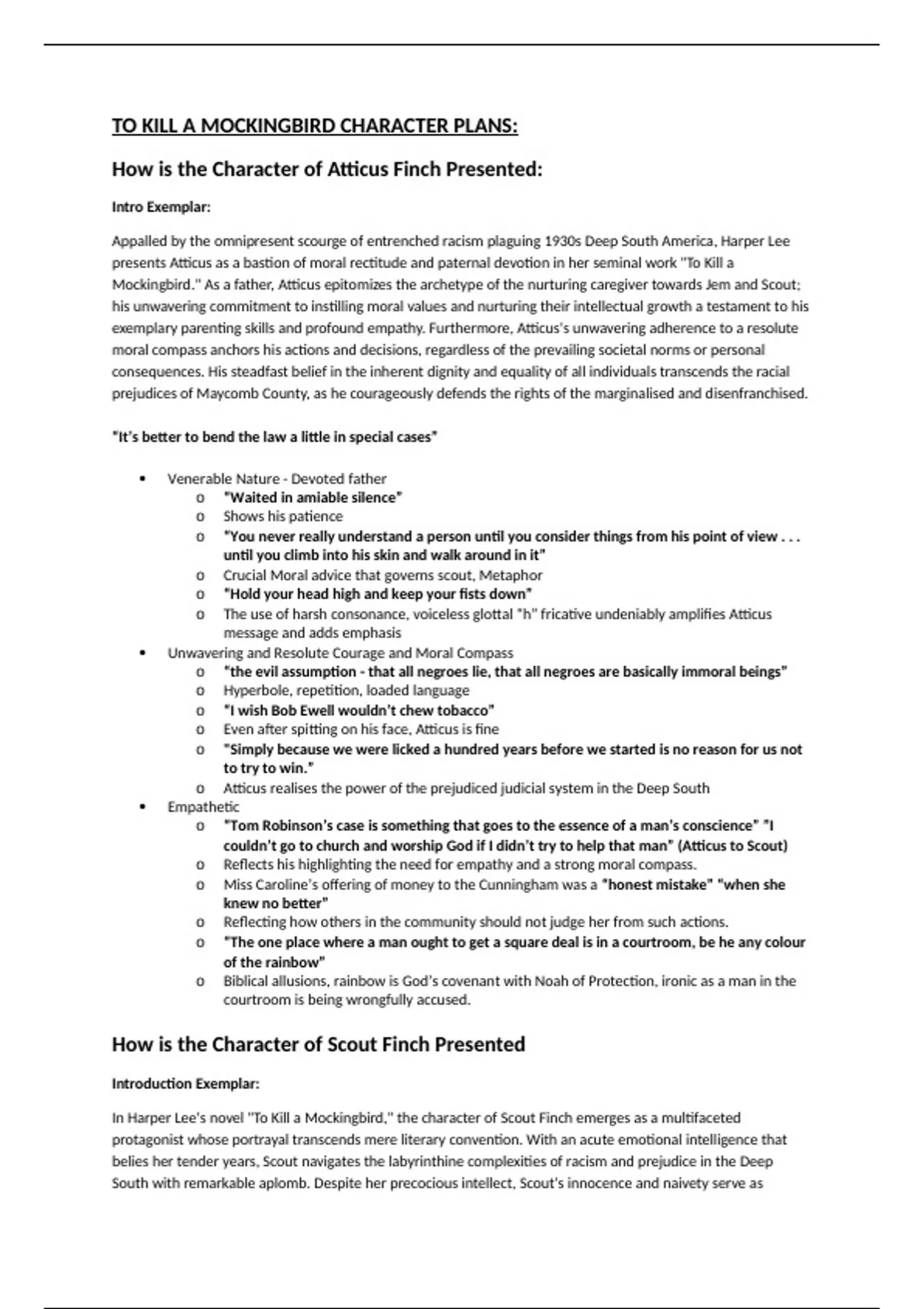 Summary AQA IGCSE English Lit To Kill A Mockingbird Character Plans ...