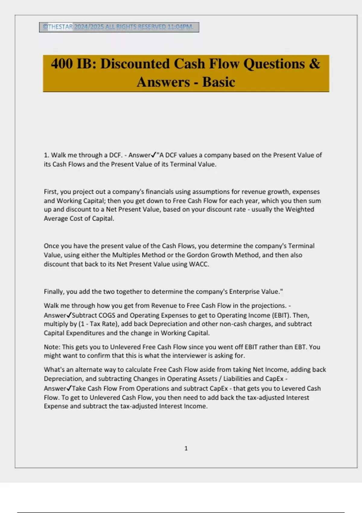 400 IB: Discounted Cash Flow Questions & Answers - Basic - 400 IB ...