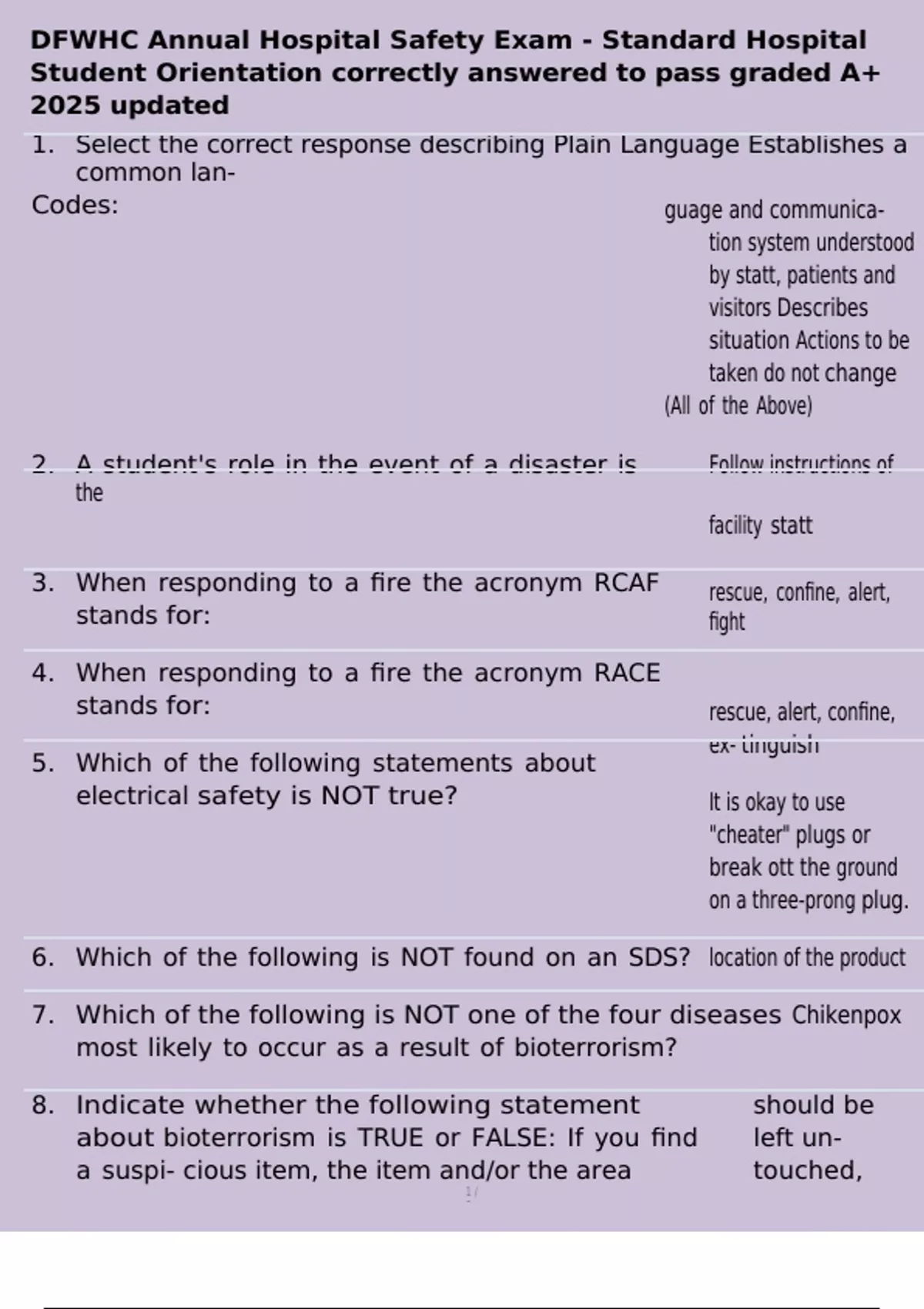 DFWHC Annual Hospital Safety Exam - Standard Hospital Student ...