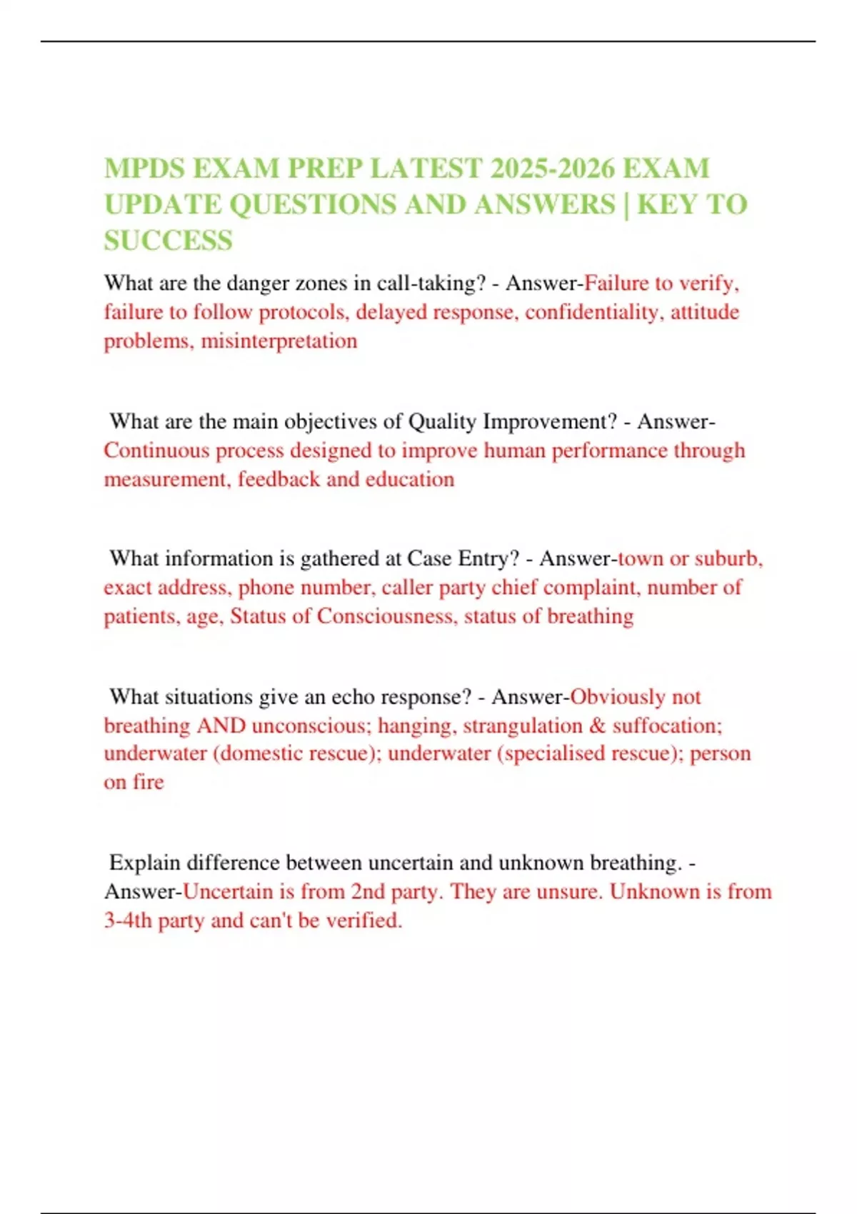 MPDS EXAM PREP LATEST EXAM UPDATE QUESTIONS AND ANSWERS | KEY TO ...