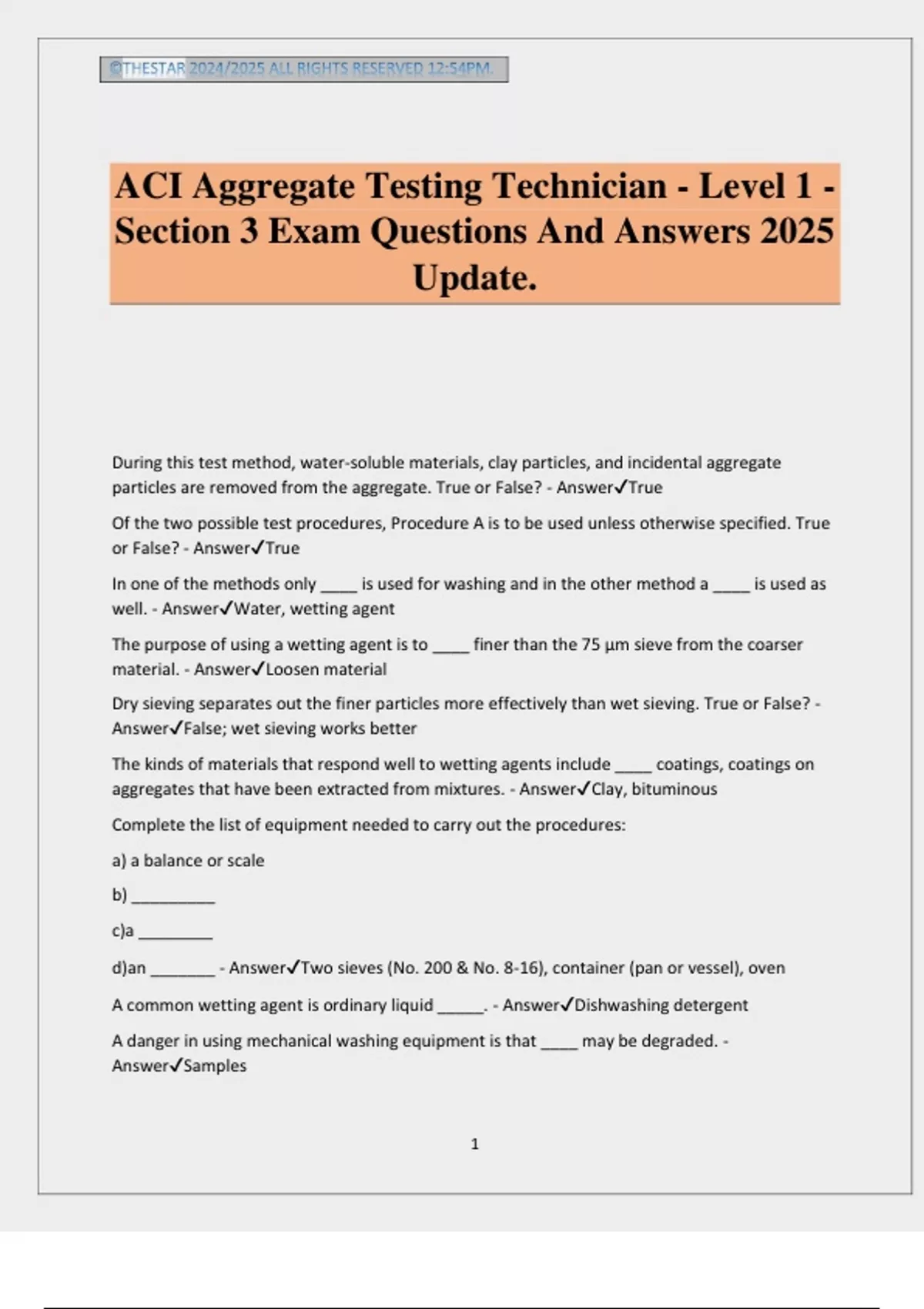 ACI Aggregate Testing Technician - Level 1 - Section 3 Exam Questions ...