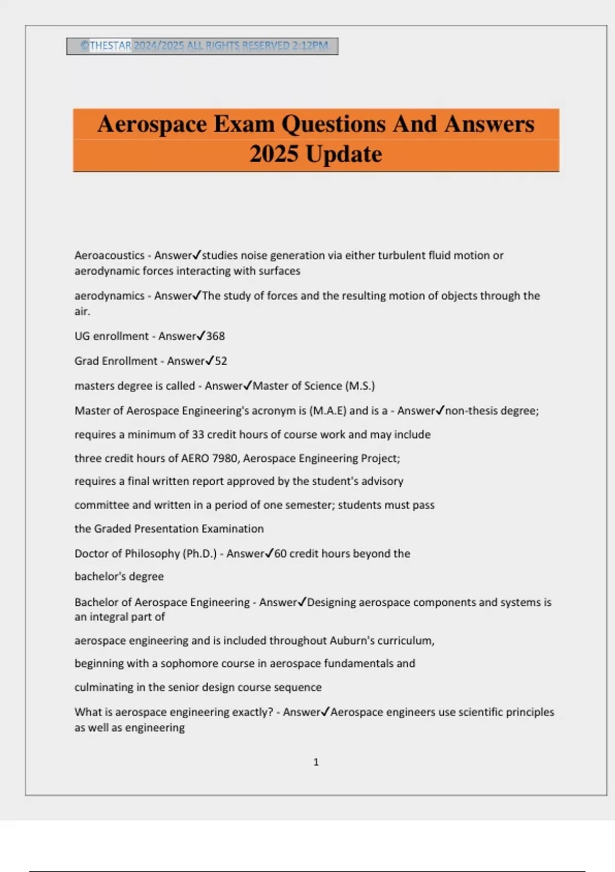 Aerospace Exam Questions And Answers 2025 Update - Aerospace - Stuvia UK