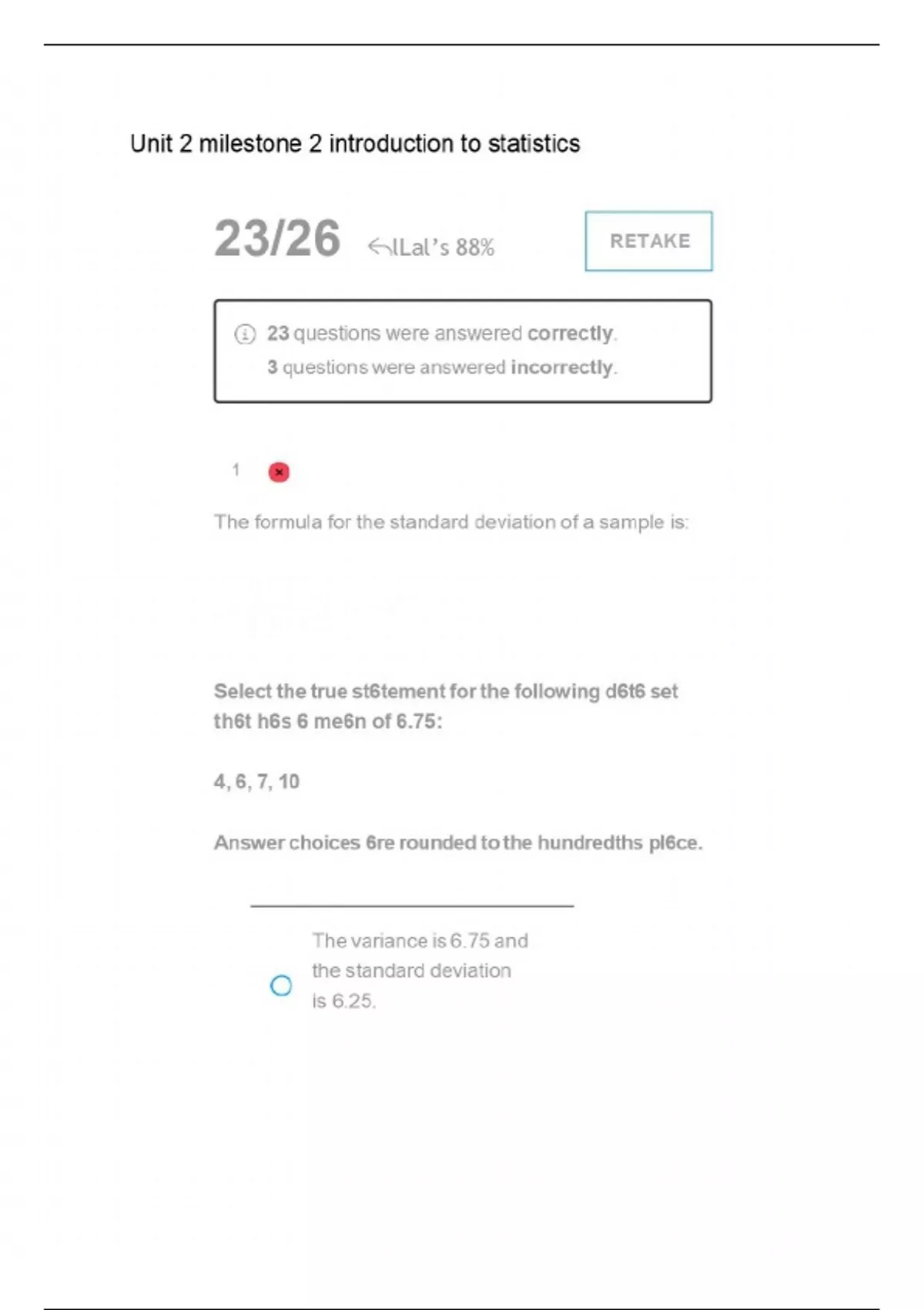 STAT1001 Unit 2 milestone 2 introduction to statistics|Questions and ...