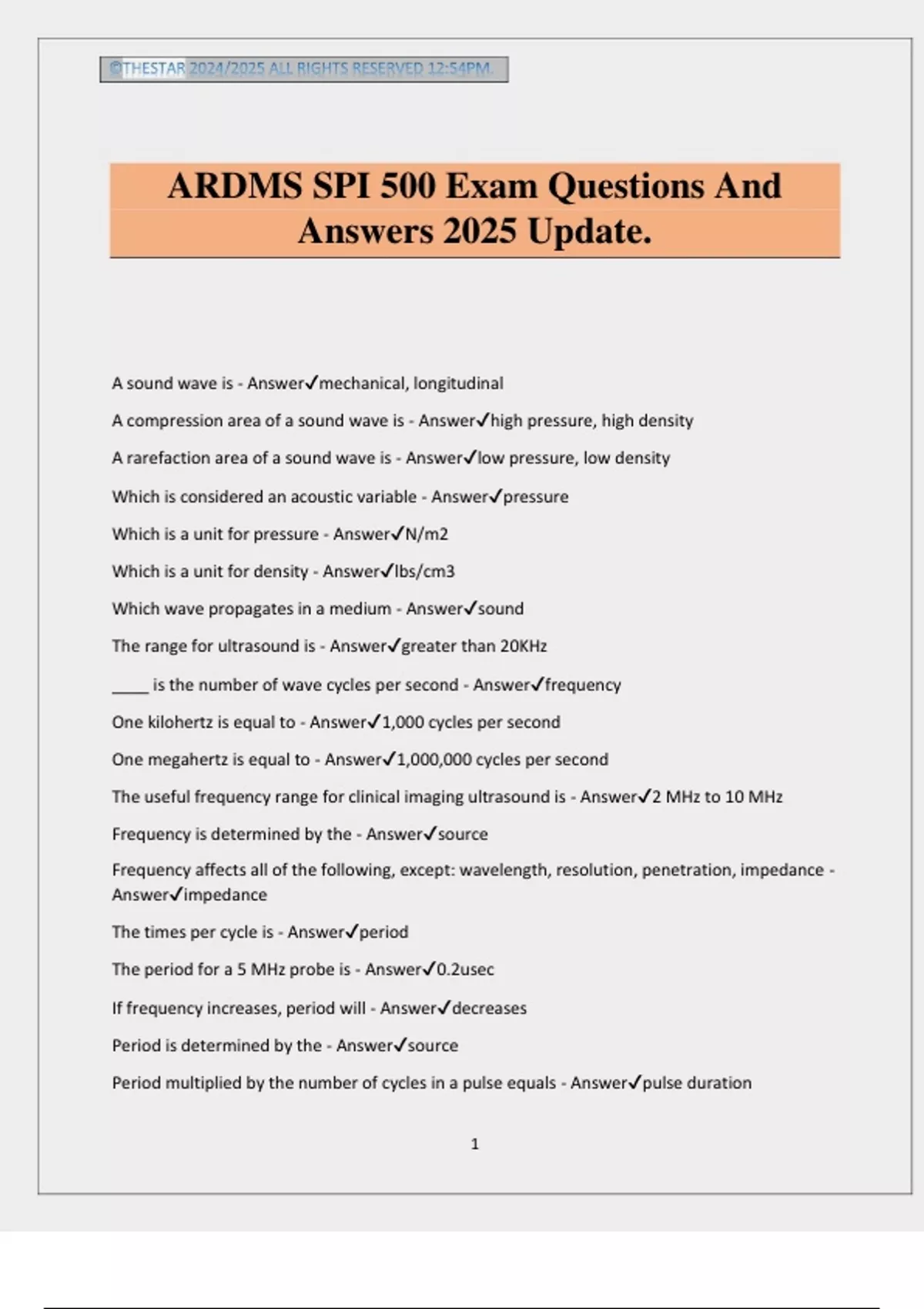 ARDMS SPI 500 Exam Questions And Answers 2025 Update. - ARDMS SPI ...