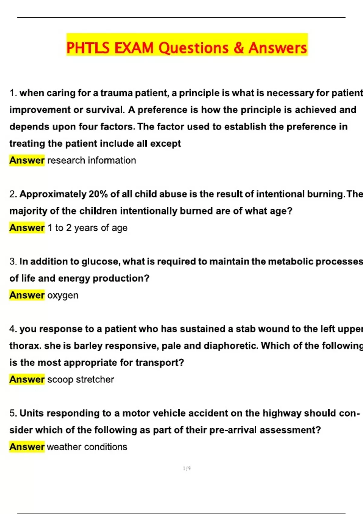 PHTLS ACTUAL EXAM (Latest 2025 / 2026 Update) Questions and Verified ...