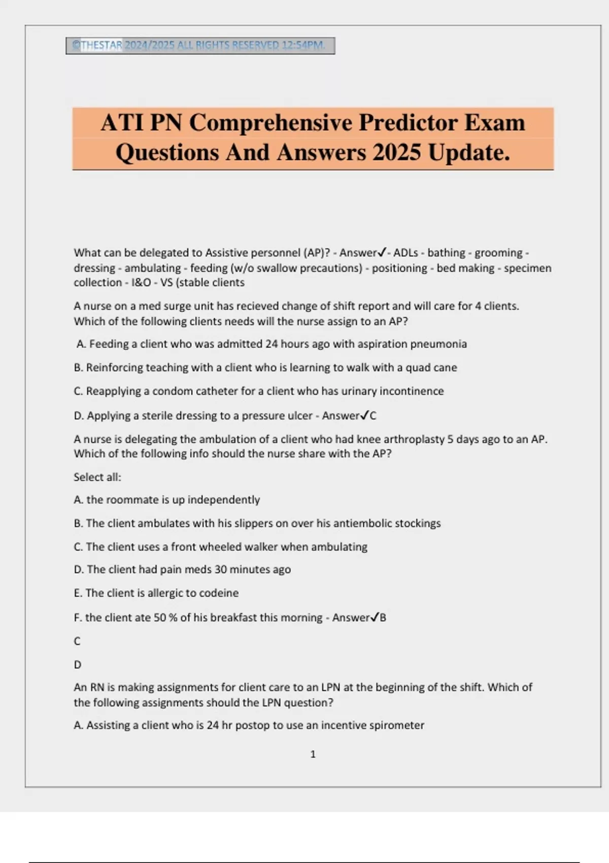 ATI PN Comprehensive Predictor Exam Questions And Answers 2025 Update ...