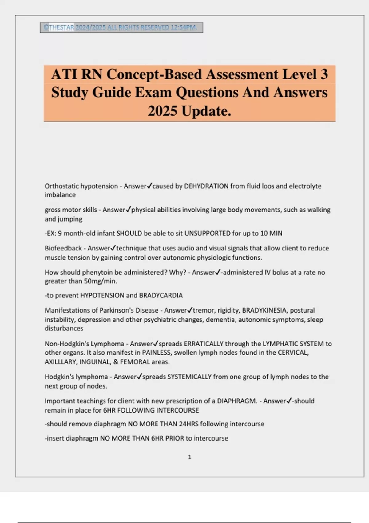 ATI RN Concept-Based Assessment Level 3 Study Guide Exam Questions And ...
