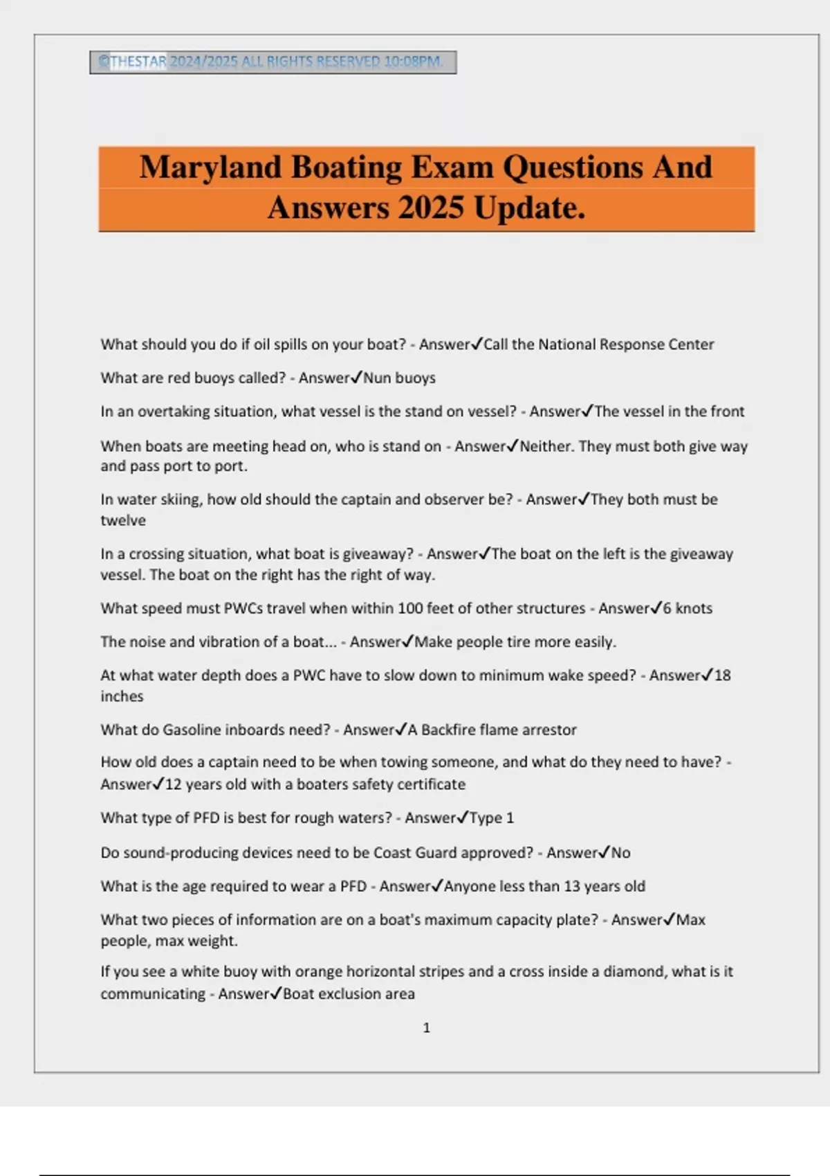 Maryland Boating Exam Questions And Answers 2025 Update. - Boating ...