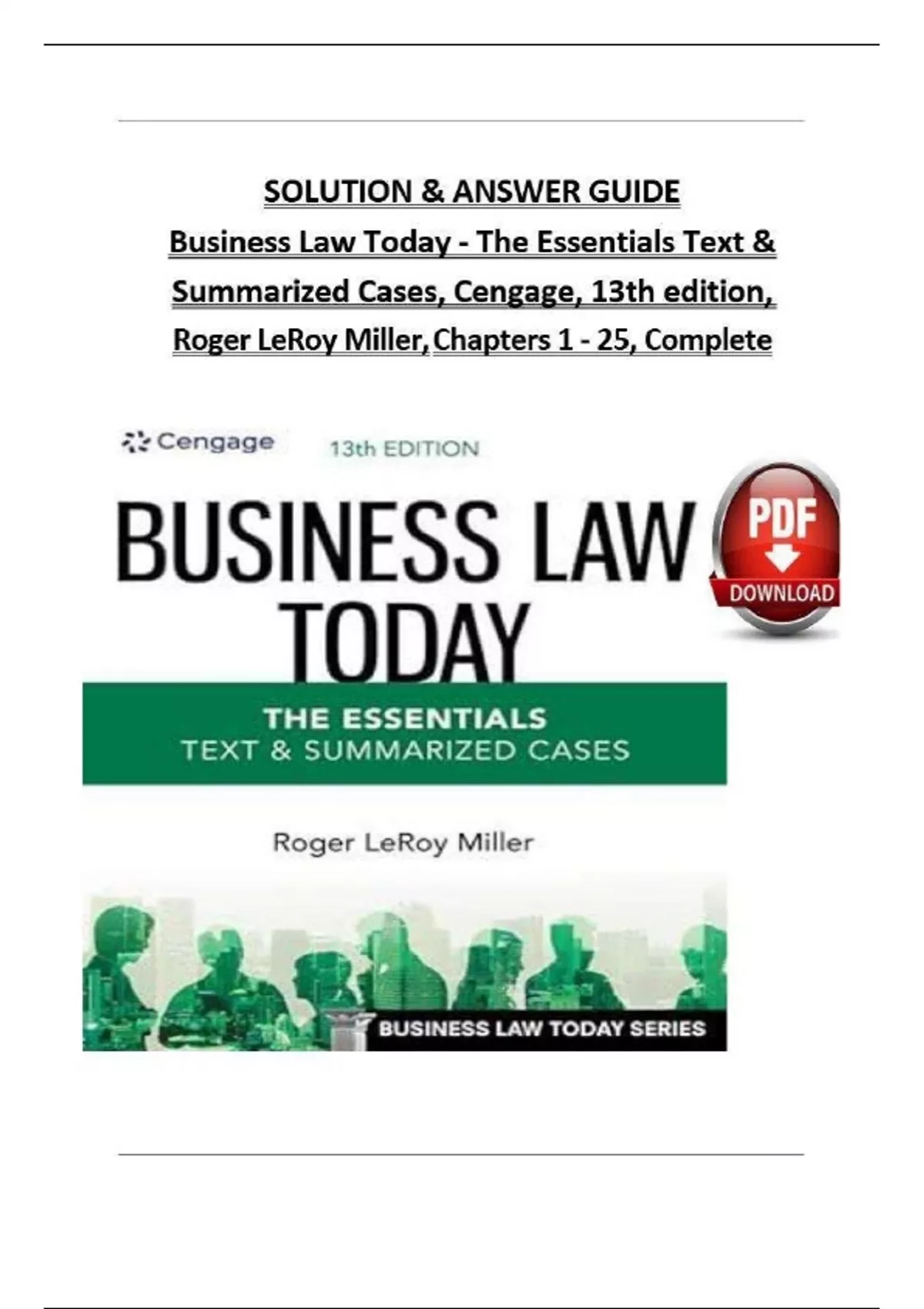 SOLUTION & ANSWER GUIDE Business Law Today - The Essentials Text ...